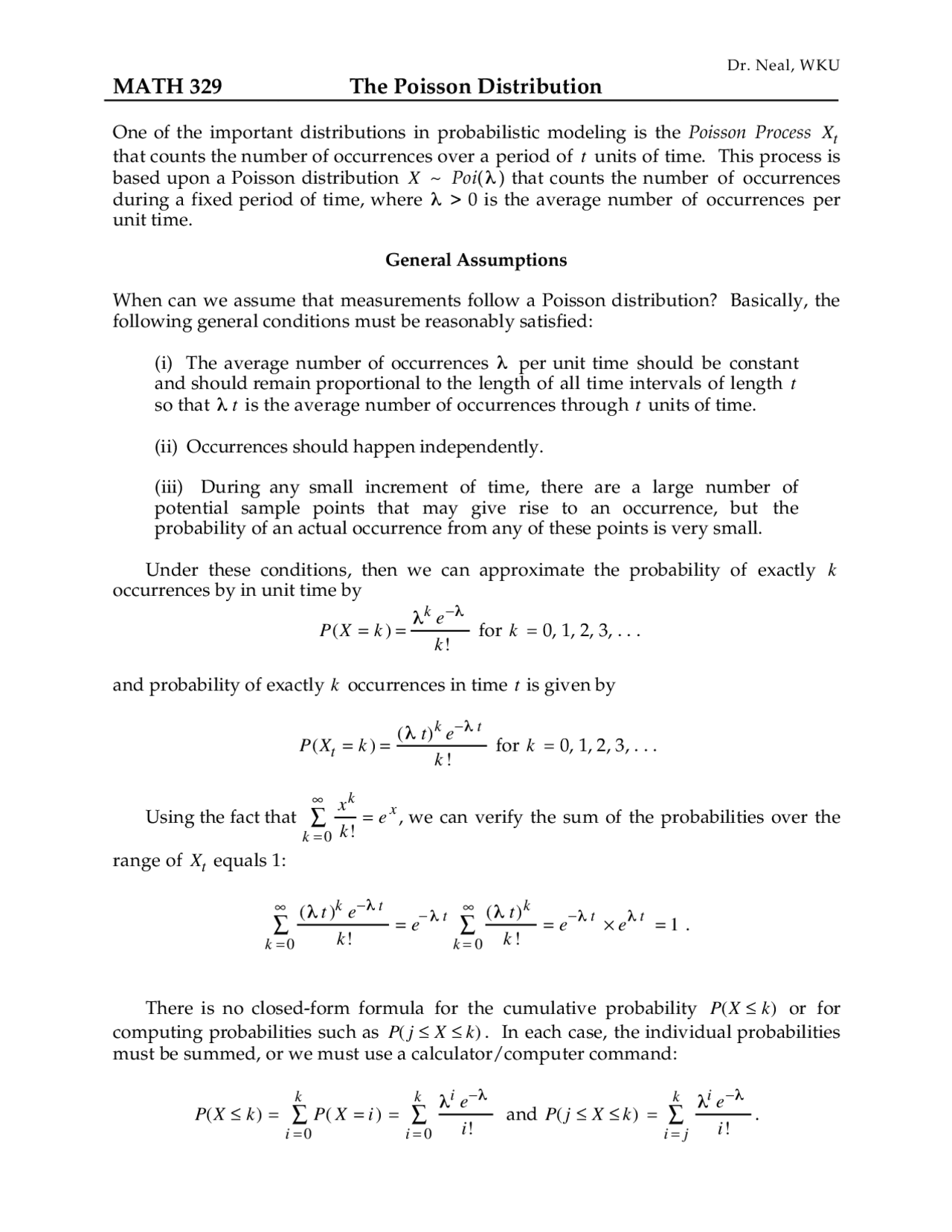 The Poisson Distribution Lecture Notes Math 329 Docsity