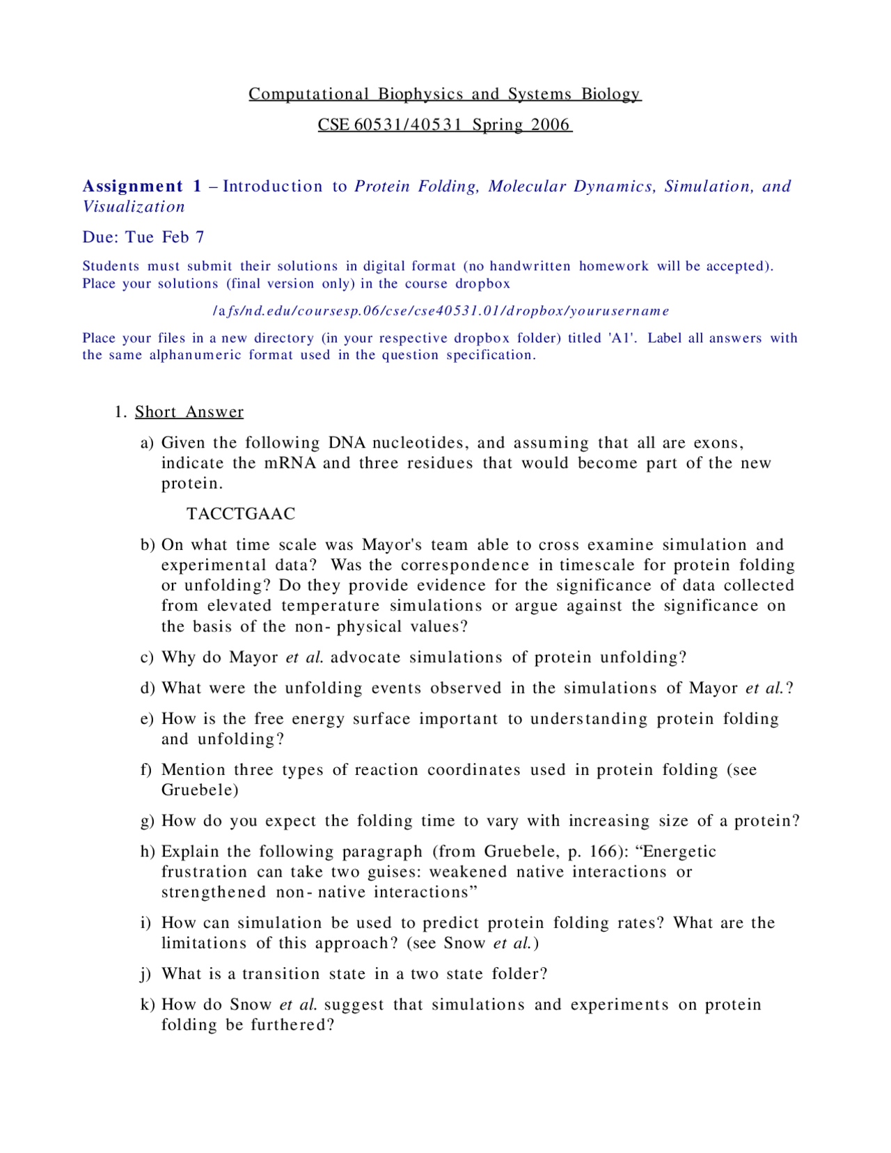 Assignment 1 Computational Biophysics And Systems Biology Cse 60531 Docsity