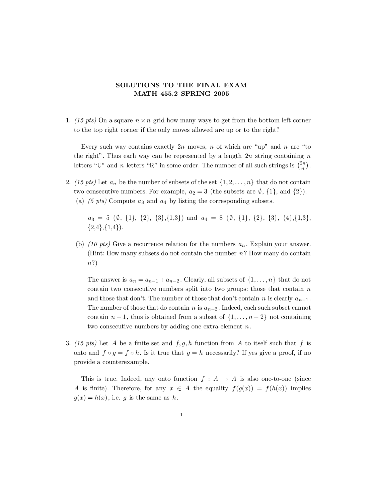 7 Problems on Intermediate Discrete Structures - Final Examination | MATH 455 - Docsity