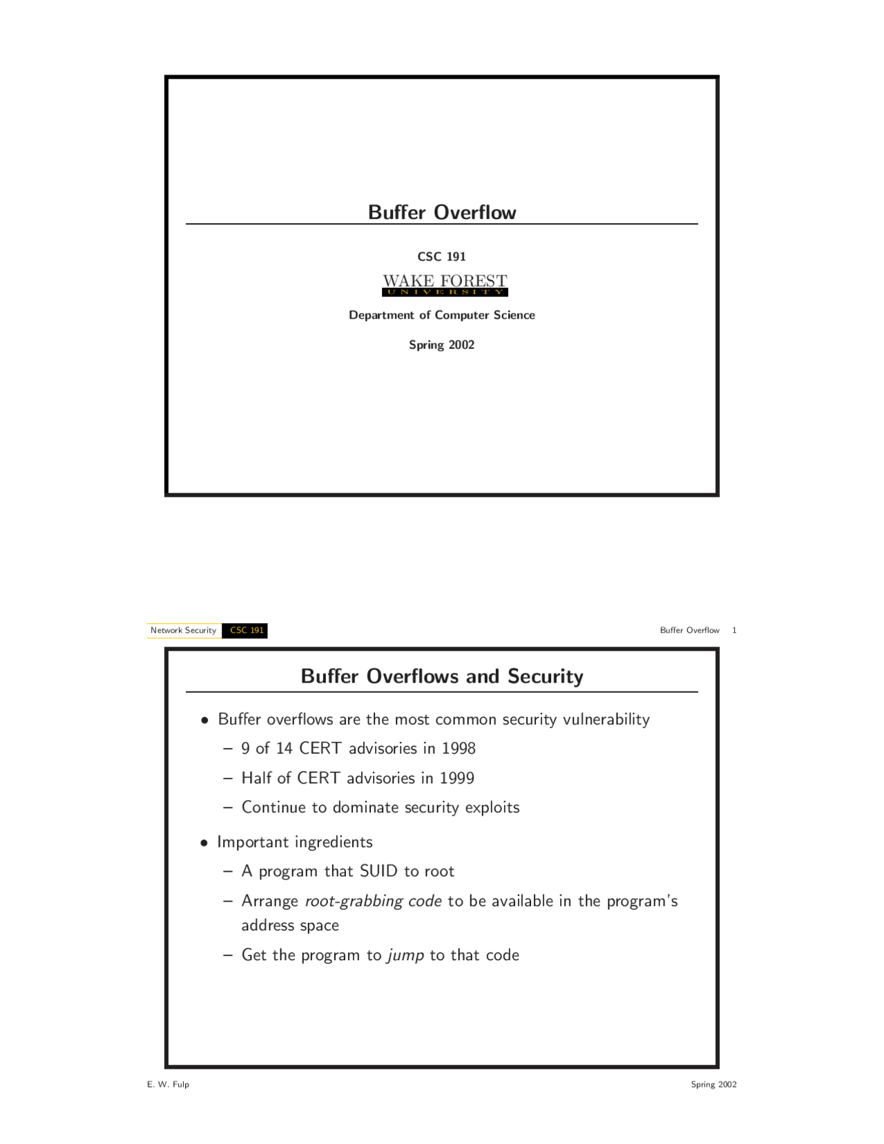 Lecture Slides On Buffer Overflow Csc 191 Docsity