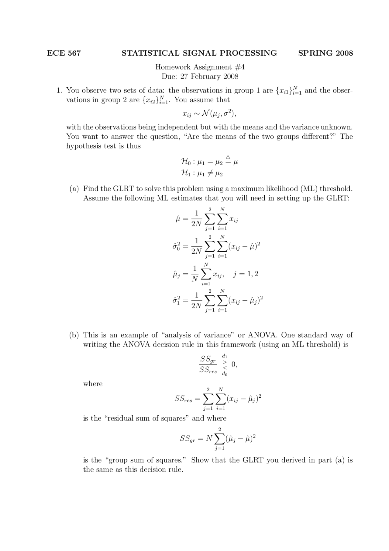 Homework Assignment 4 Solved Questions Ece 567 Docsity