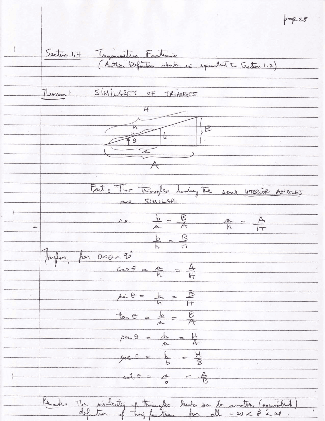 Handwritten Notes On Trigonometric Functions Math 1433 Docsity