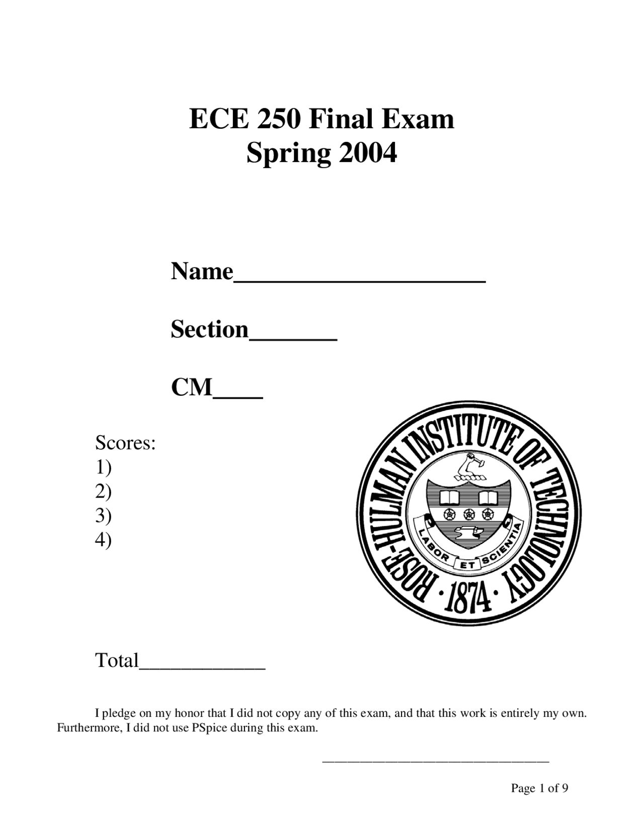 Final Exam Problems For Electronic Device Modeling Ece 250 Docsity