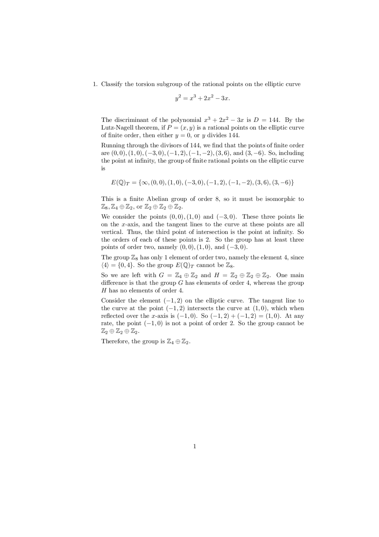 Classification of Torsion Subgroup - Lecture Notes | MAT 334 - Docsity