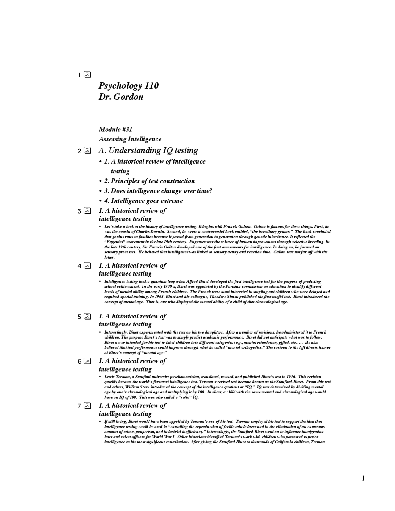 Module 31, Outline Assessing Intelligence | PSY 110 | Study notes ...