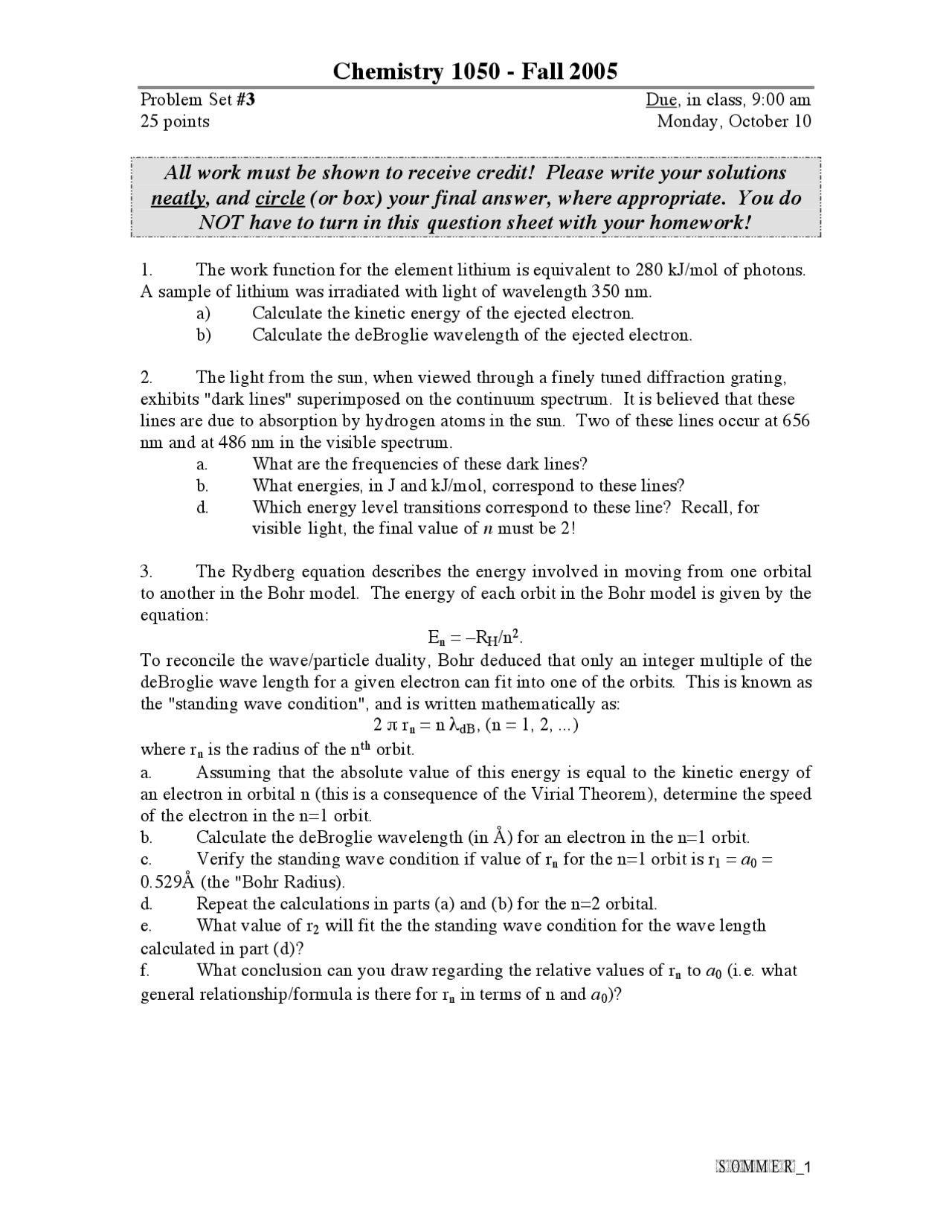 Problem Set 3 Practice Problems on Laboratory | CHEM 1050 - Docsity