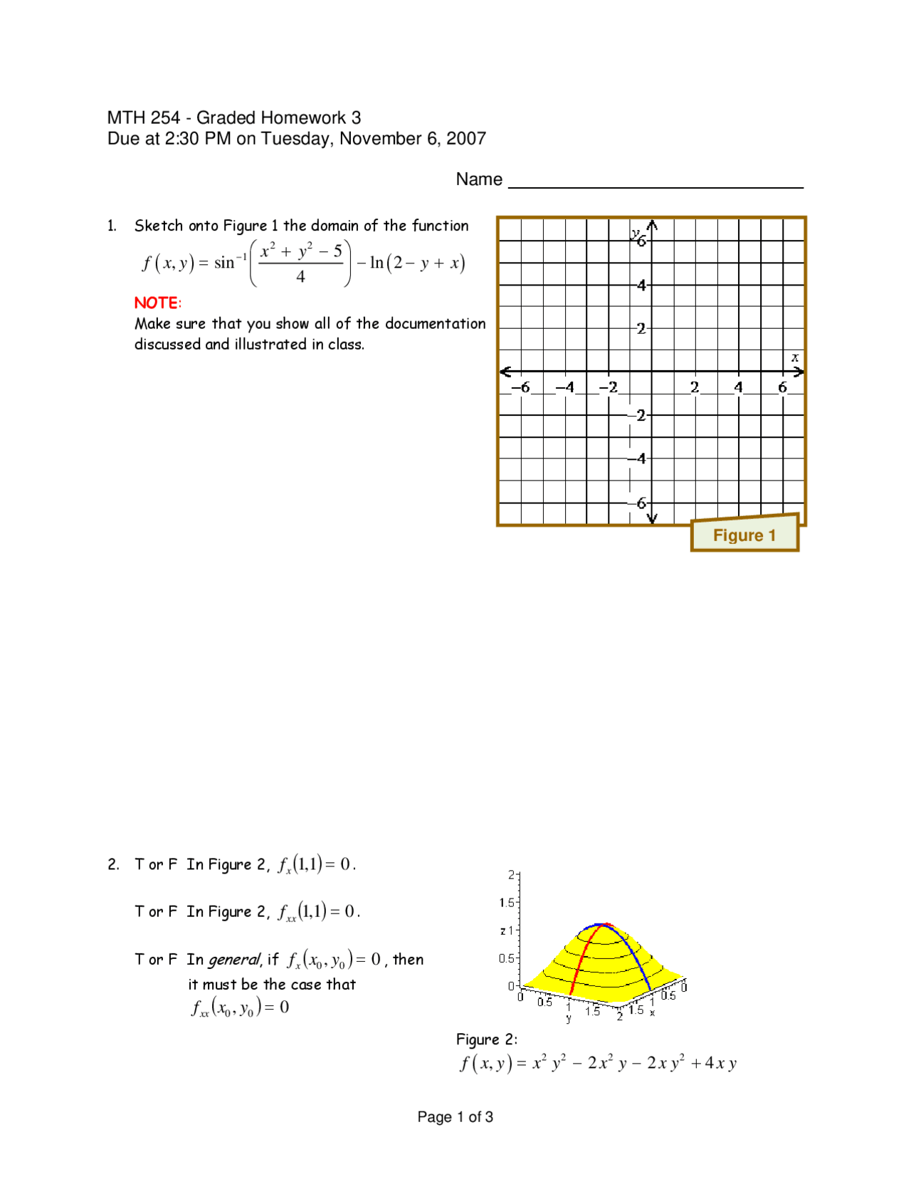 Graded Homework 3 On Vector Calculus I Mth 254 Docsity