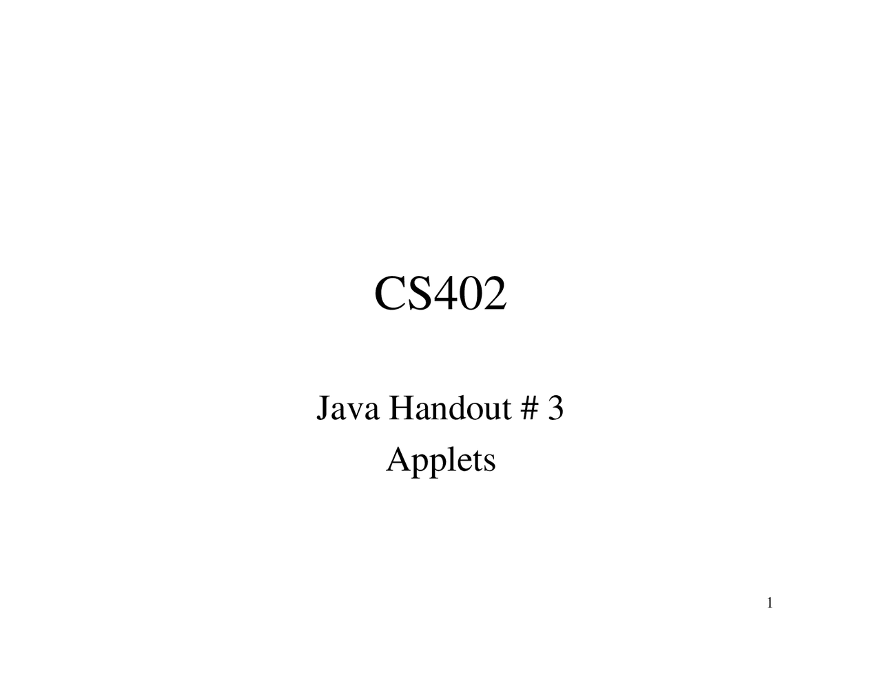 Applets - Java Handout #3 - Introduction to Advanced Studies II | CS ...