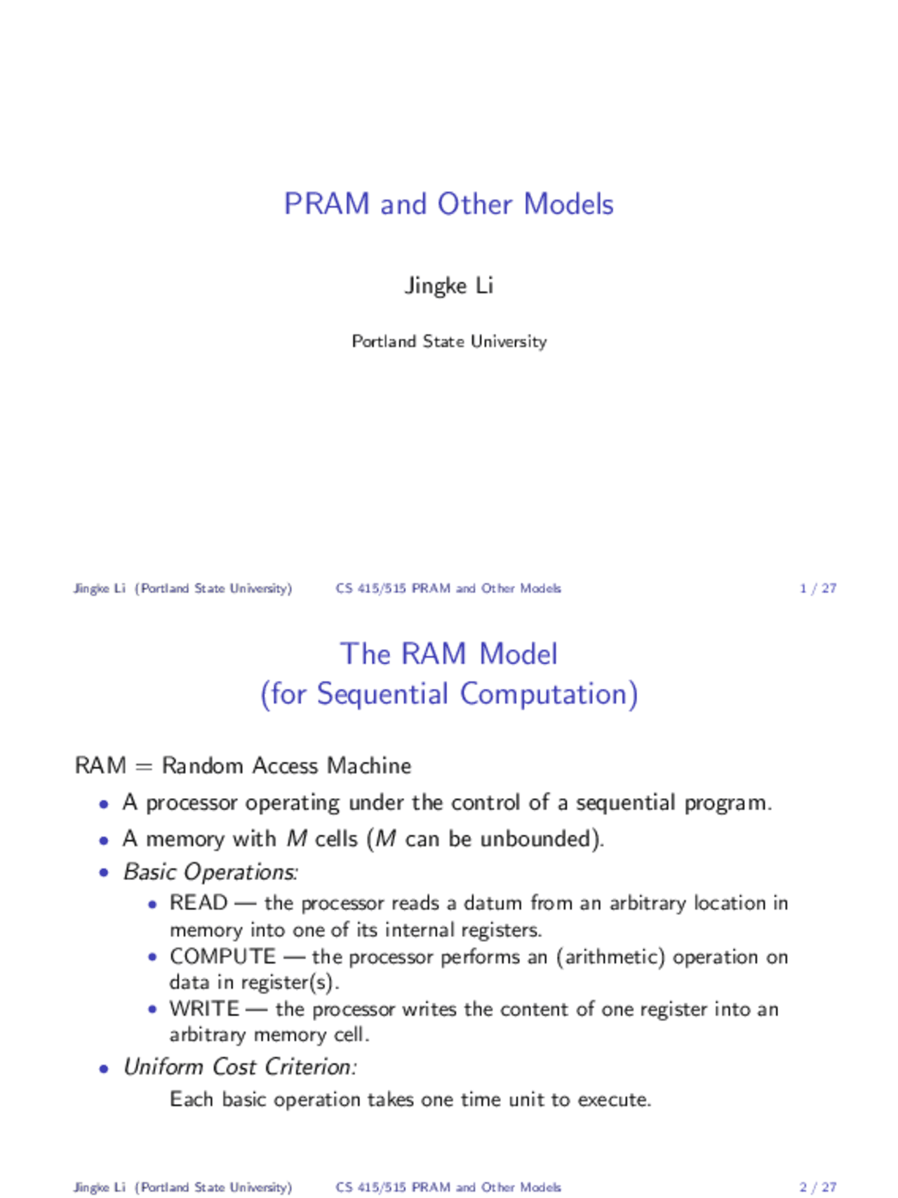 Random Access Machine For The Sequential Computation Cs 415 Docsity