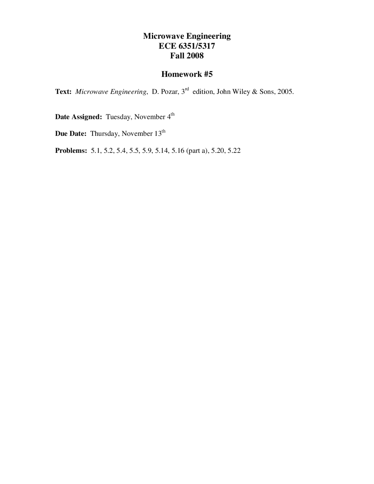 Practice Homework 5 Microwave Engineering Ece 6351 Docsity