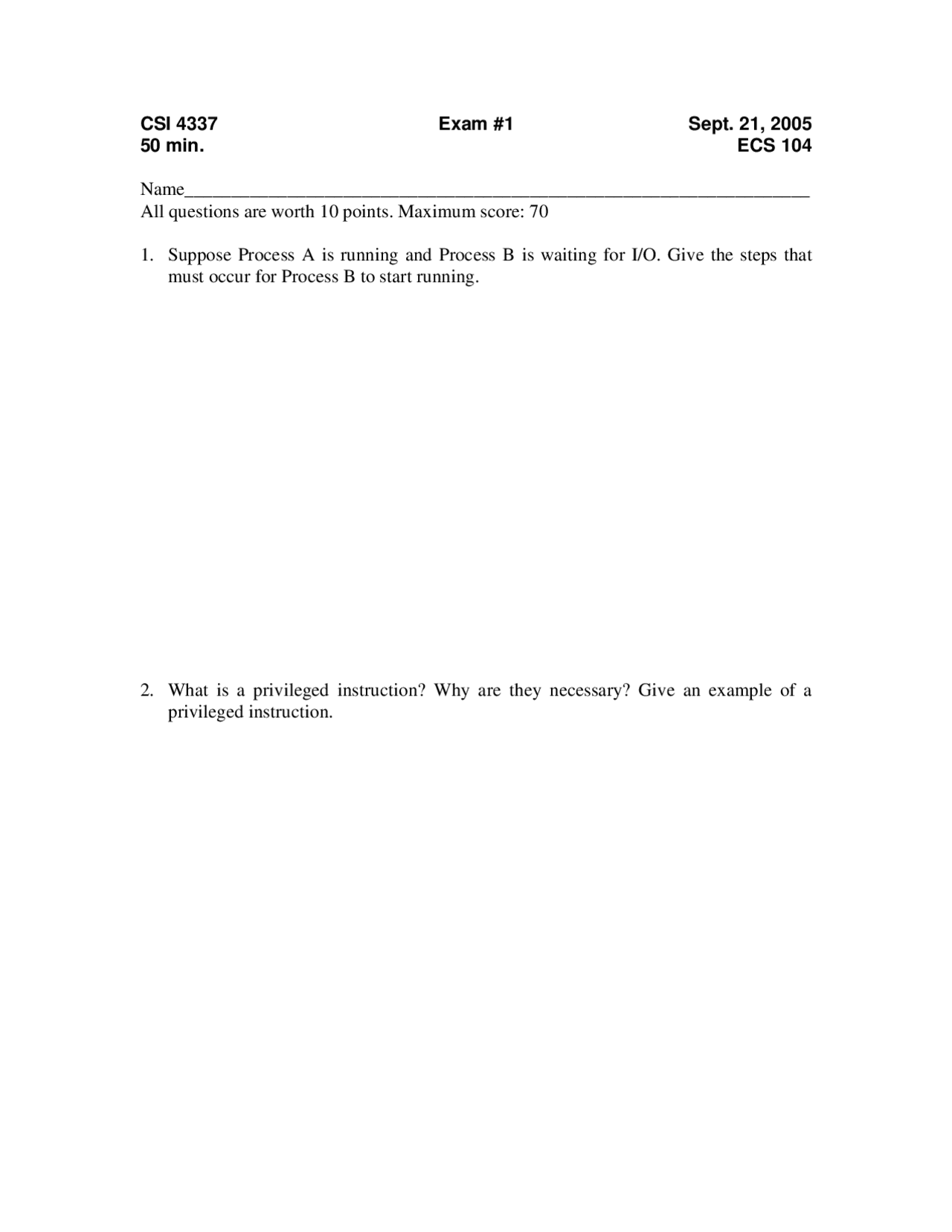 Practice Problems Exam Introduction To Operating Systems Csi 4337