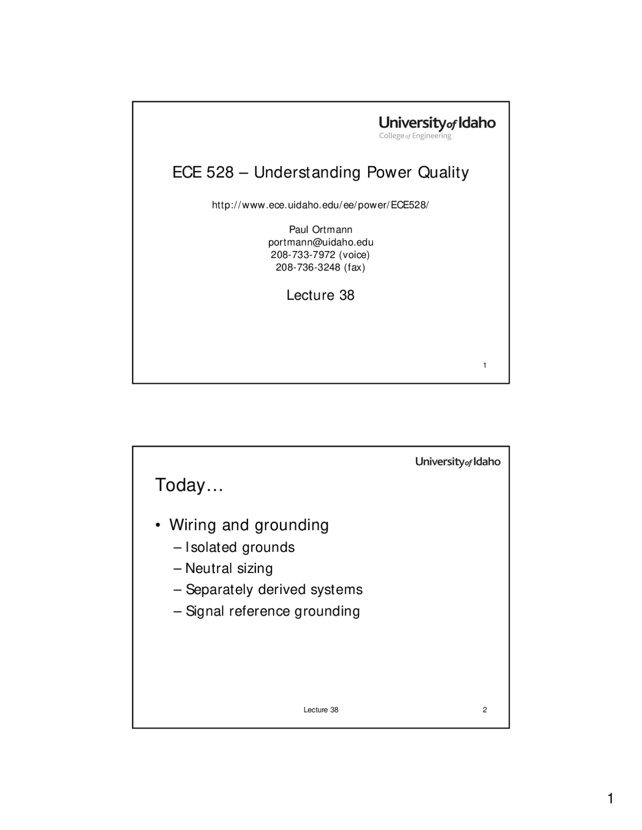 Wiring And Grounding Lecture Slides Ece 528 Docsity