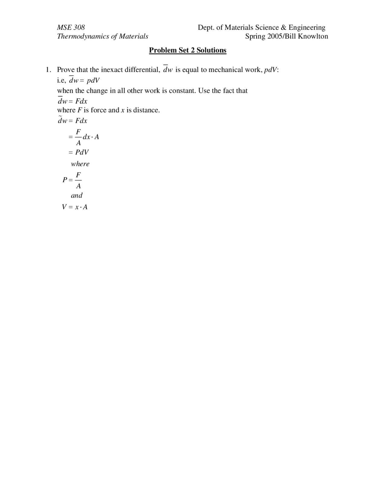 Problem Set 2 Solutions Thermodynamics Of Materials Mse 308 Docsity