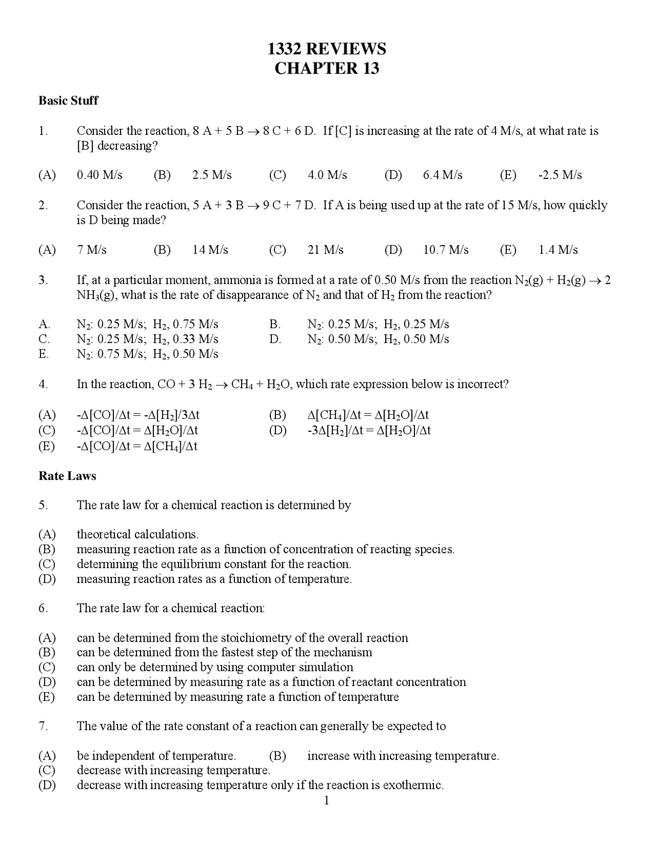 Problems On Concentration Of The Reacting Species In The Chemistry