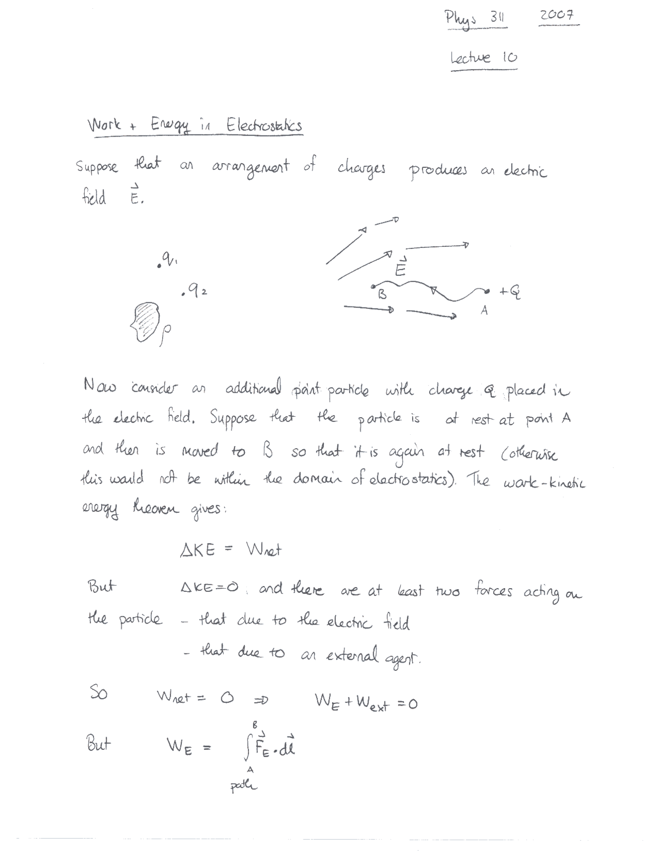 Work And Energy In Electrostatics Handwritten Notes Phys 311 Docsity