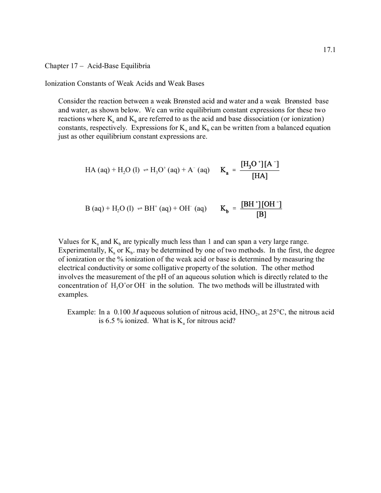 Lecture Notes On Acid Base Equilibria General Chemistry Chm 116