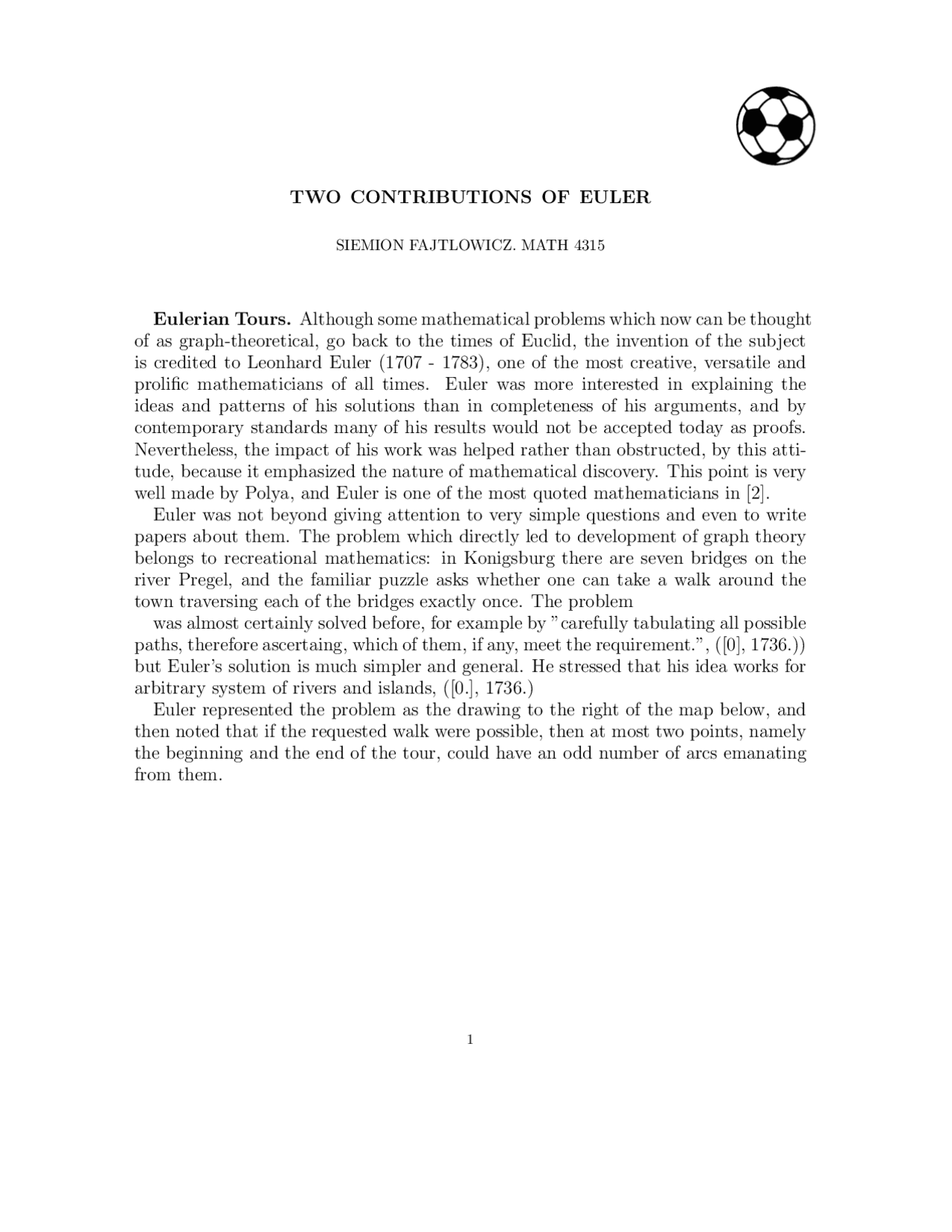 Two Contributions Of Euler Assignment Notes Math 4315 Docsity