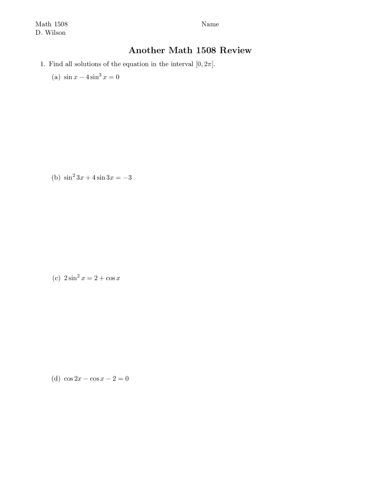 Exam Review Questions Precalculus Math 1508 Docsity