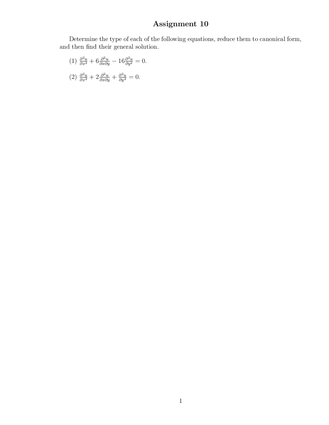 Questions For Assignment 10 Introduction Partial Differential Equations Math 4315 Docsity