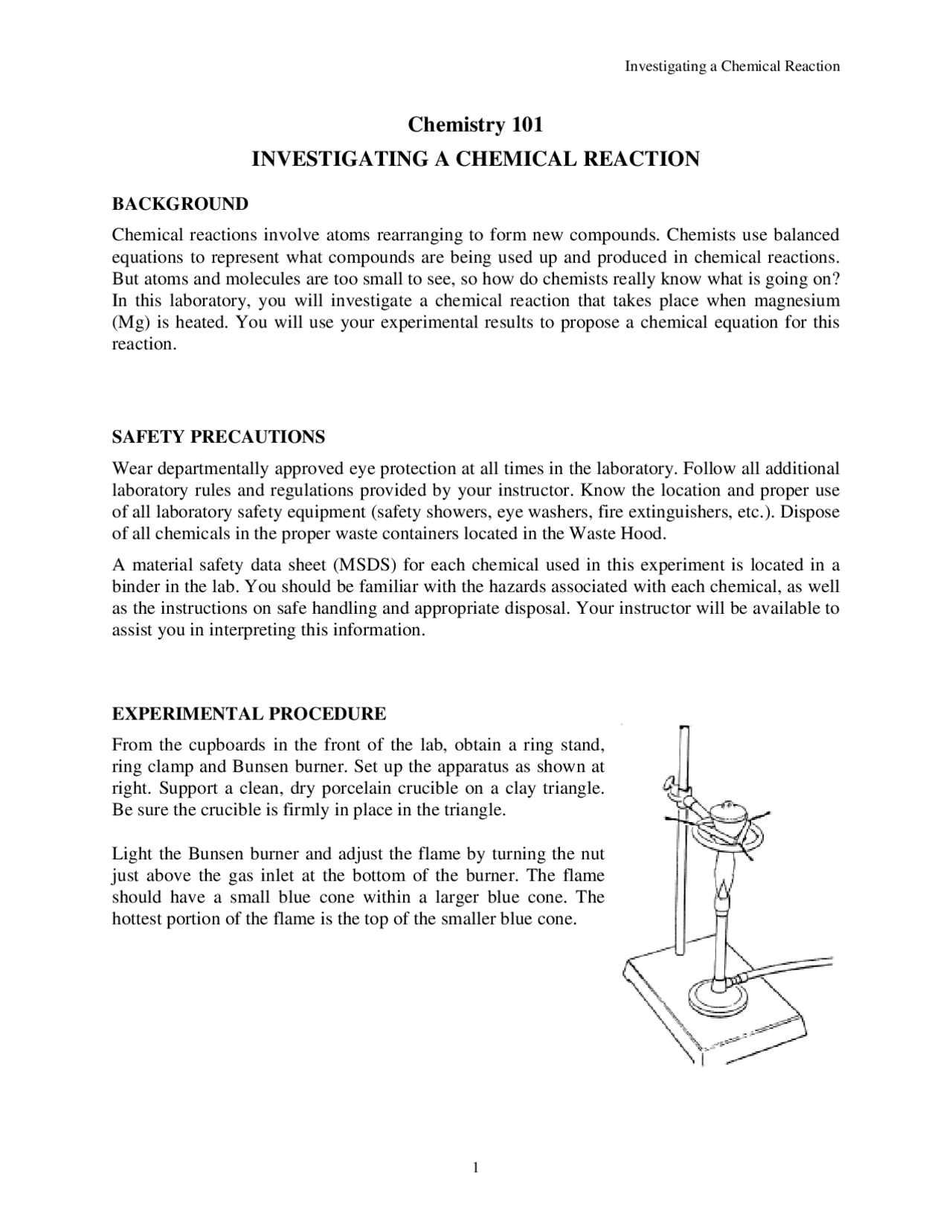 Investigating a Chemical Reaction - Lecture Notes | CHEM 101 - Docsity