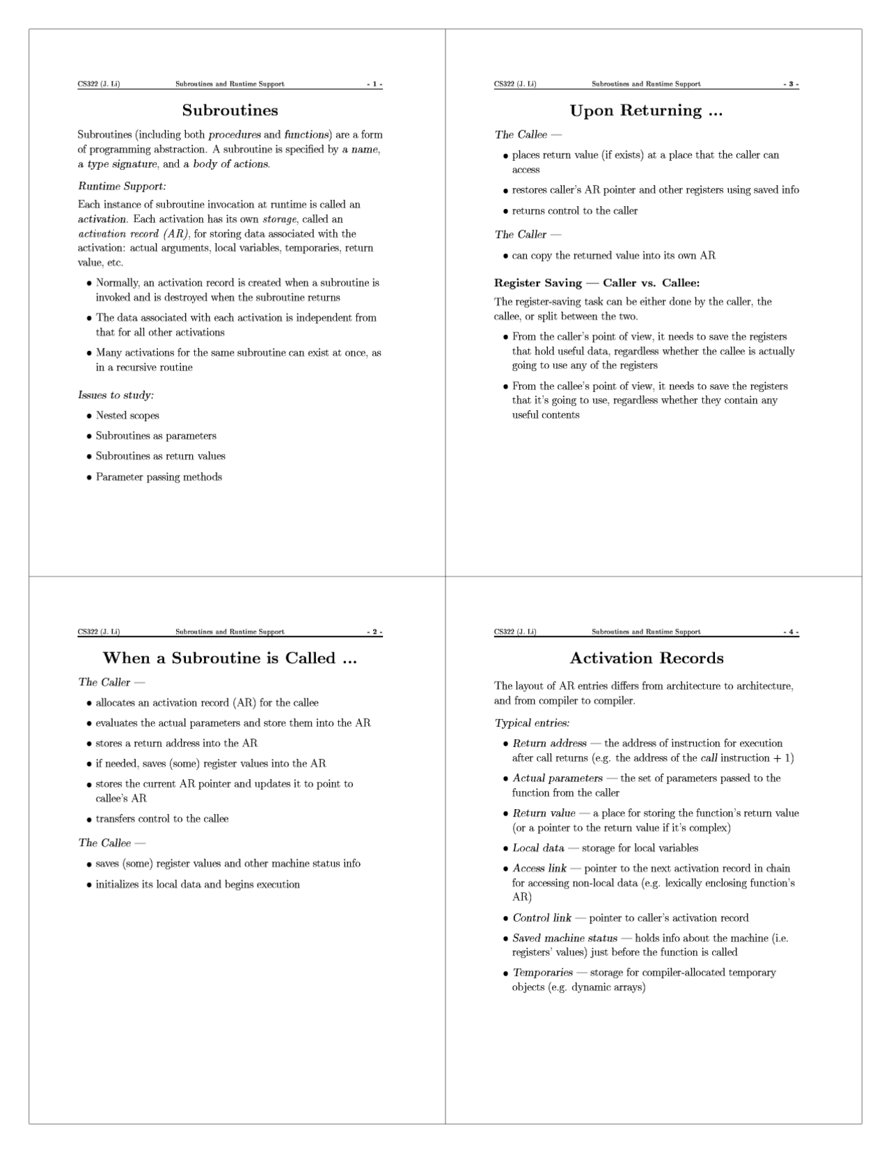 Subroutines Language Compiler Design Lecture Slides Cs 322 Docsity 2027