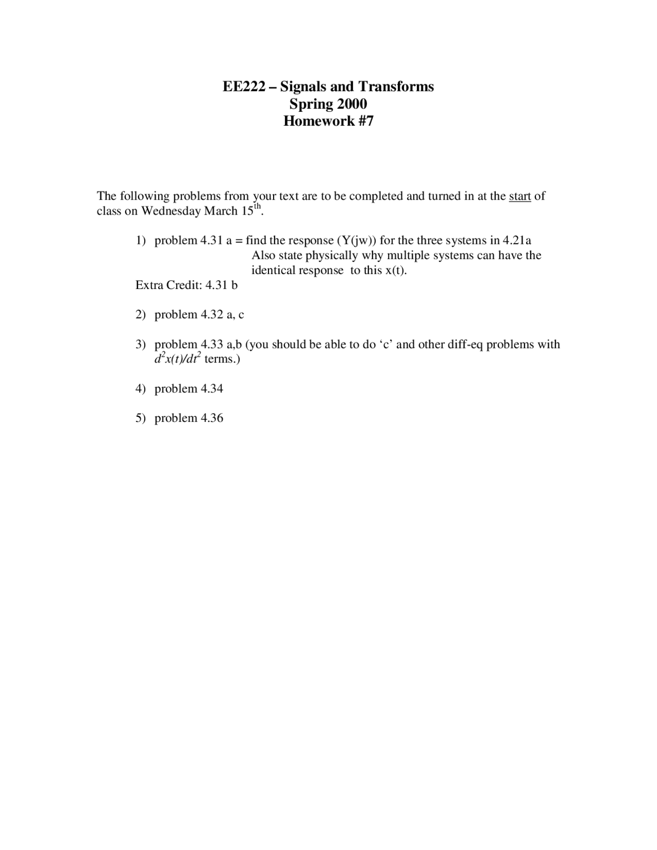 Homework 7 Sample Questions Signals And Systems Spring 2000 Ece