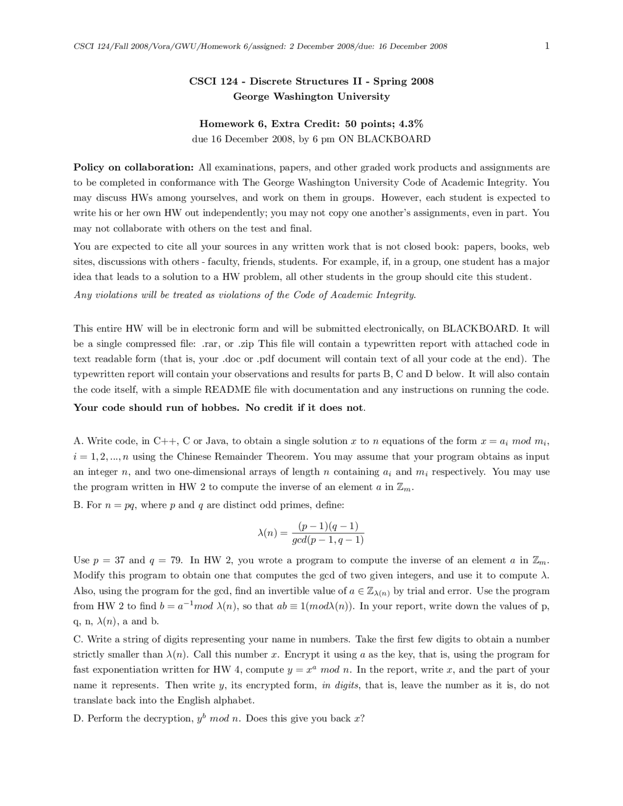 Homework Six Questions Discrete Structures Ii Csci 124 Docsity