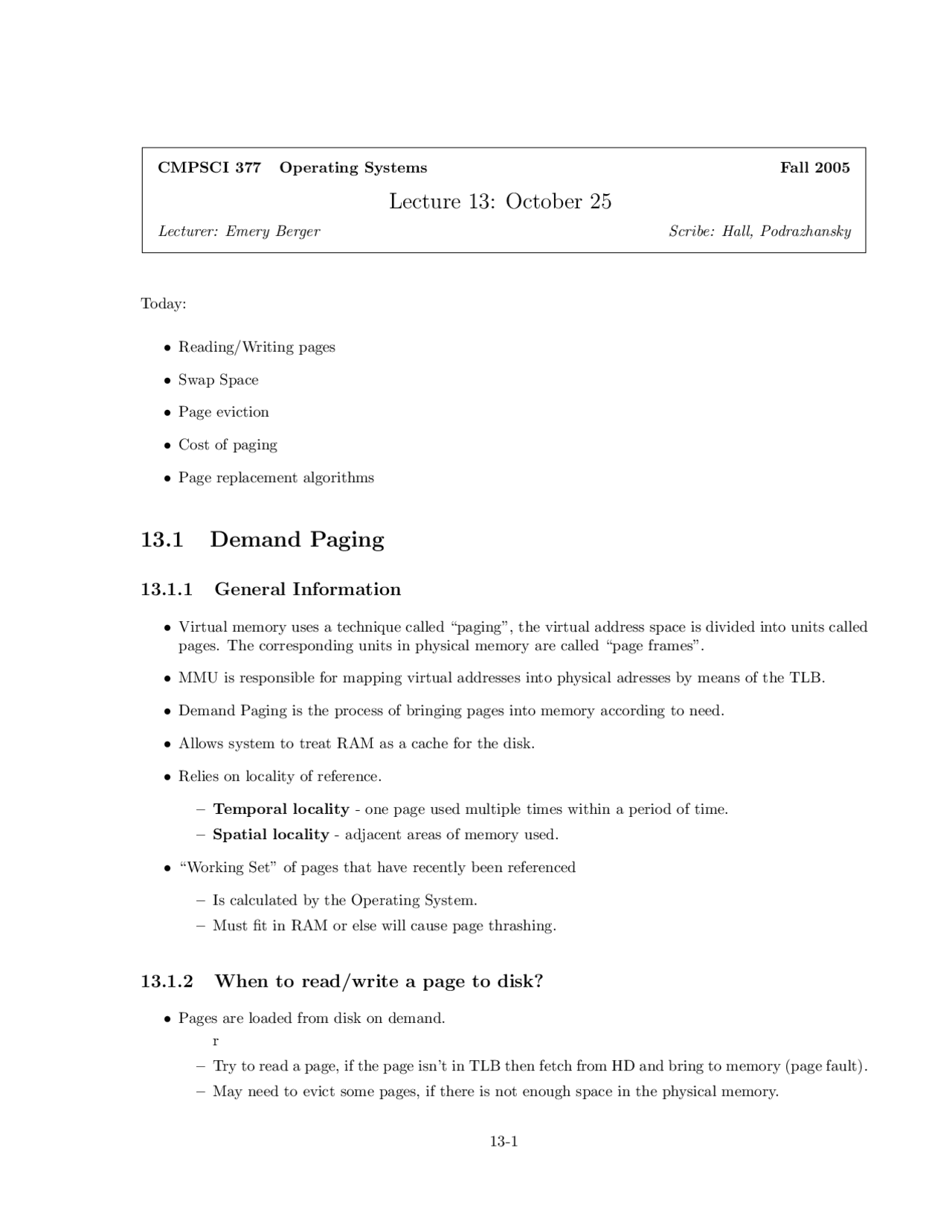 General Information Of The Demand Paging In Operating System Cmpsci 377 Docsity