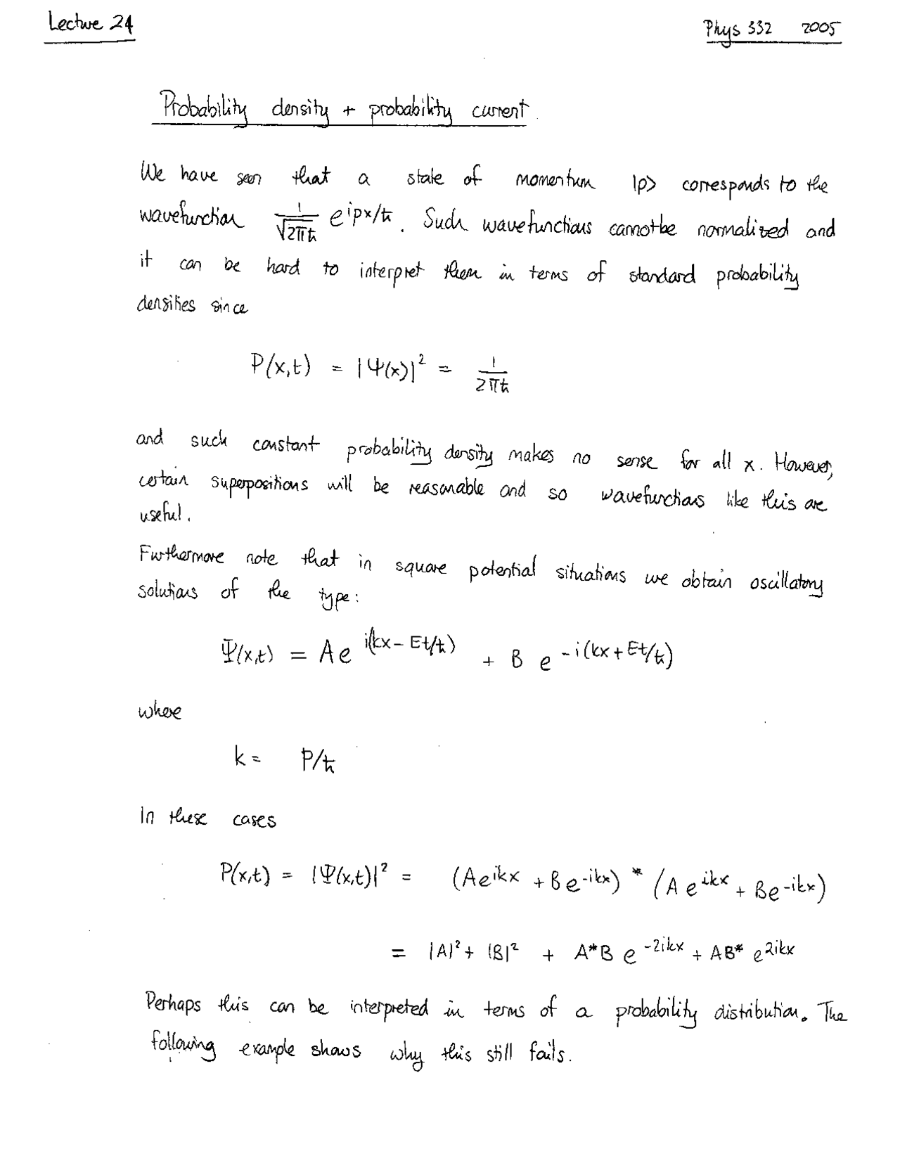Handwritten Notes on Probability Density and Probability Current | PHYS ...