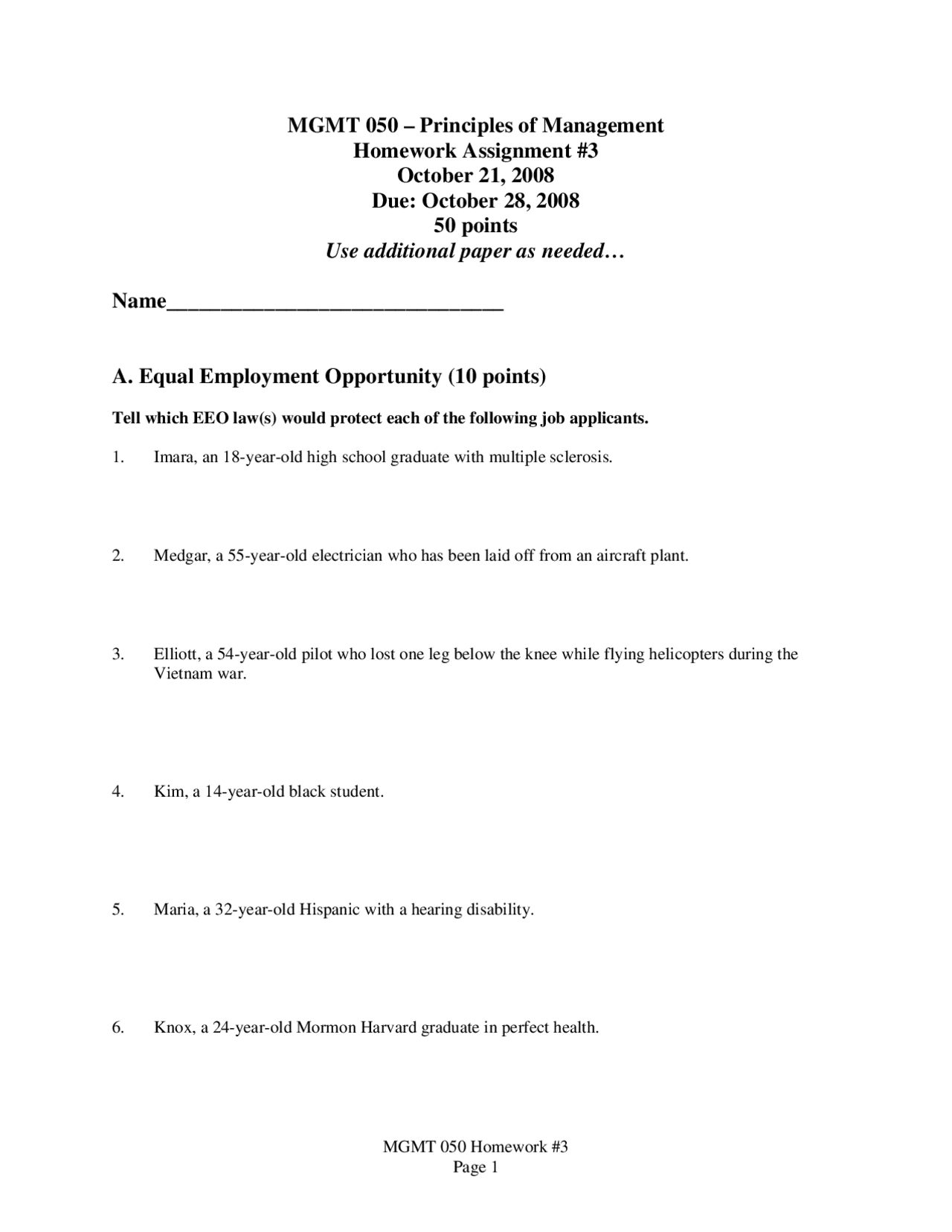 Homework Assignment 3 Principles Of Management Mgmt 050 Docsity