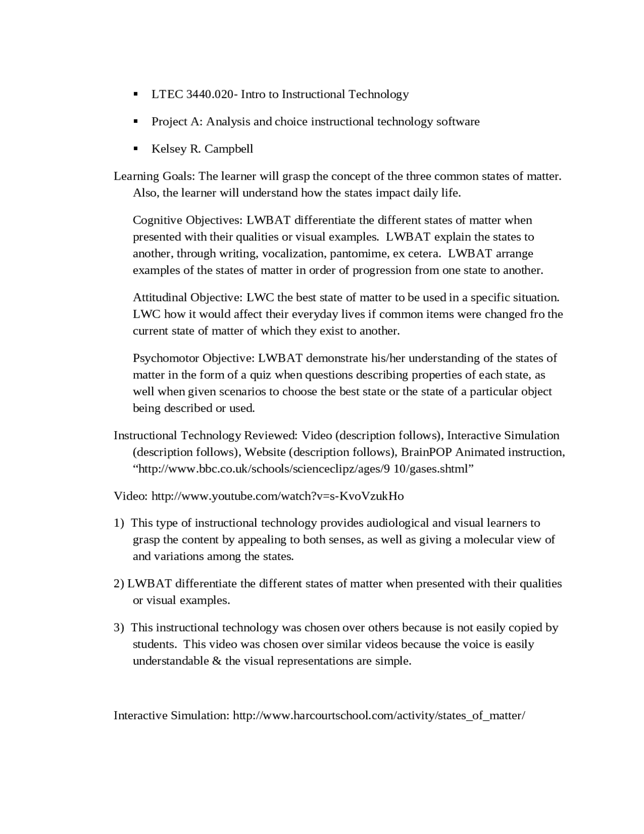 An Introduction To The Instructional Technology Project Ltec 3440