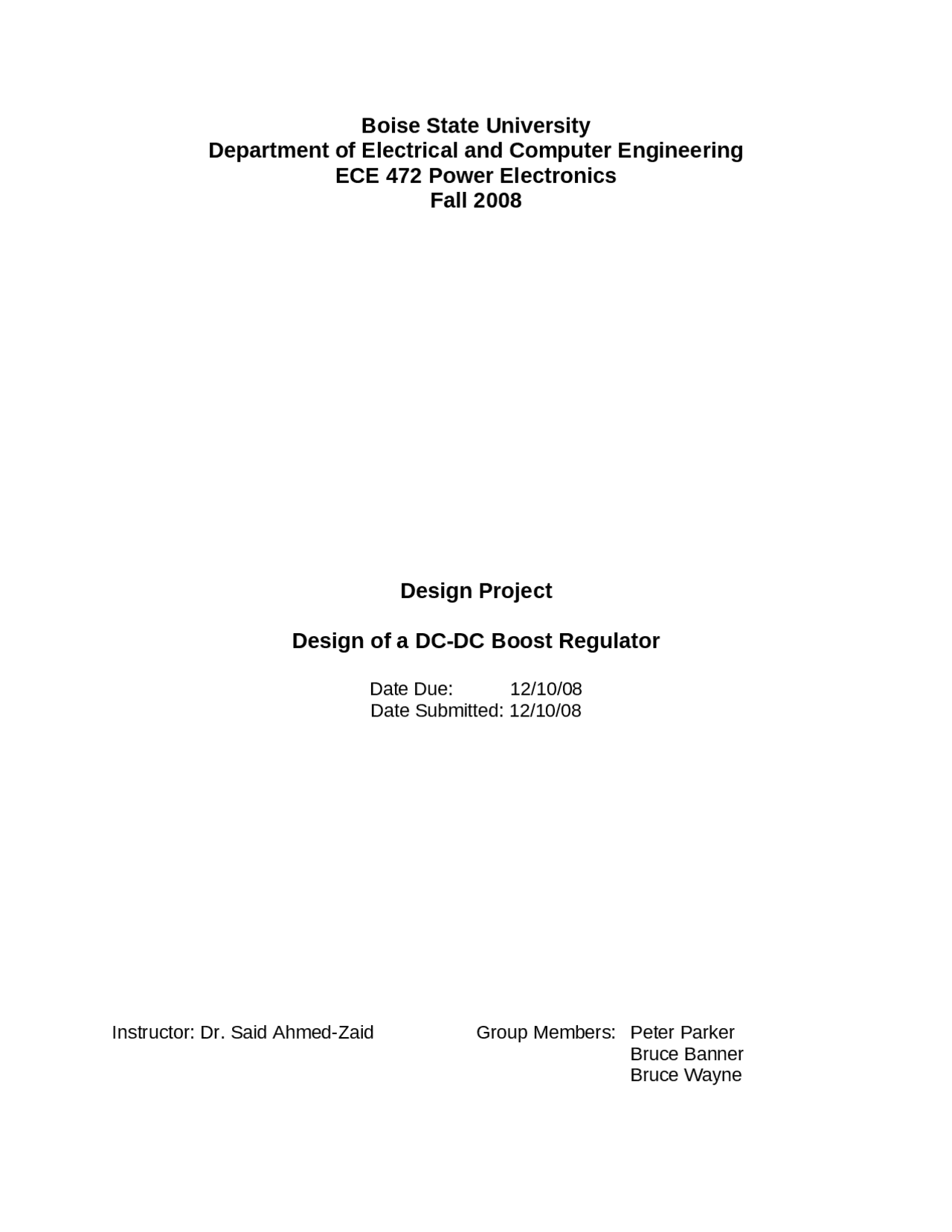 Design Project – Design of a DC – DC Boost Regulator | ECE 472 - Docsity