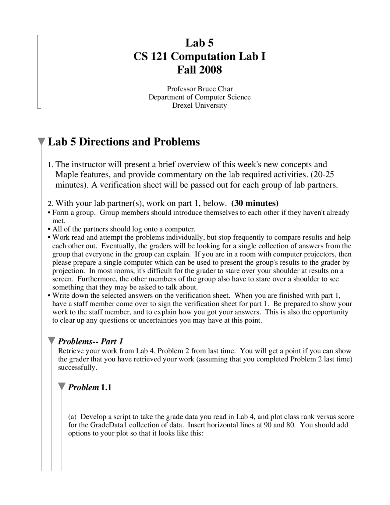 Directions And Problems Laboratory 5 Cs 122 Docsity