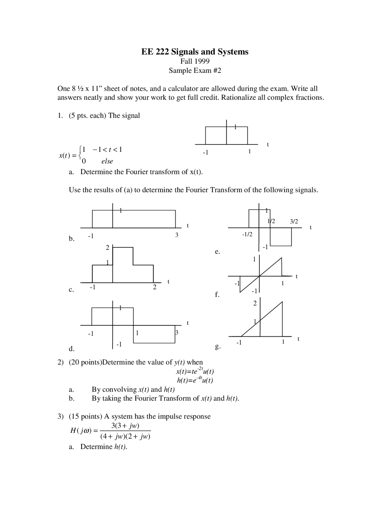 Questions For Sample Test Ii Signals And Systems Ece 350 Docsity