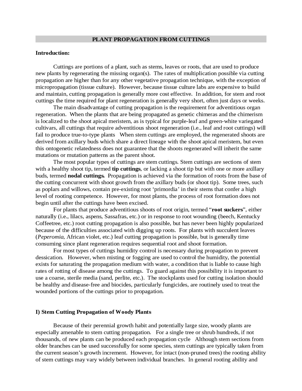 Plant Propagation From Cutting Lecture Notes Hort 101 Docsity