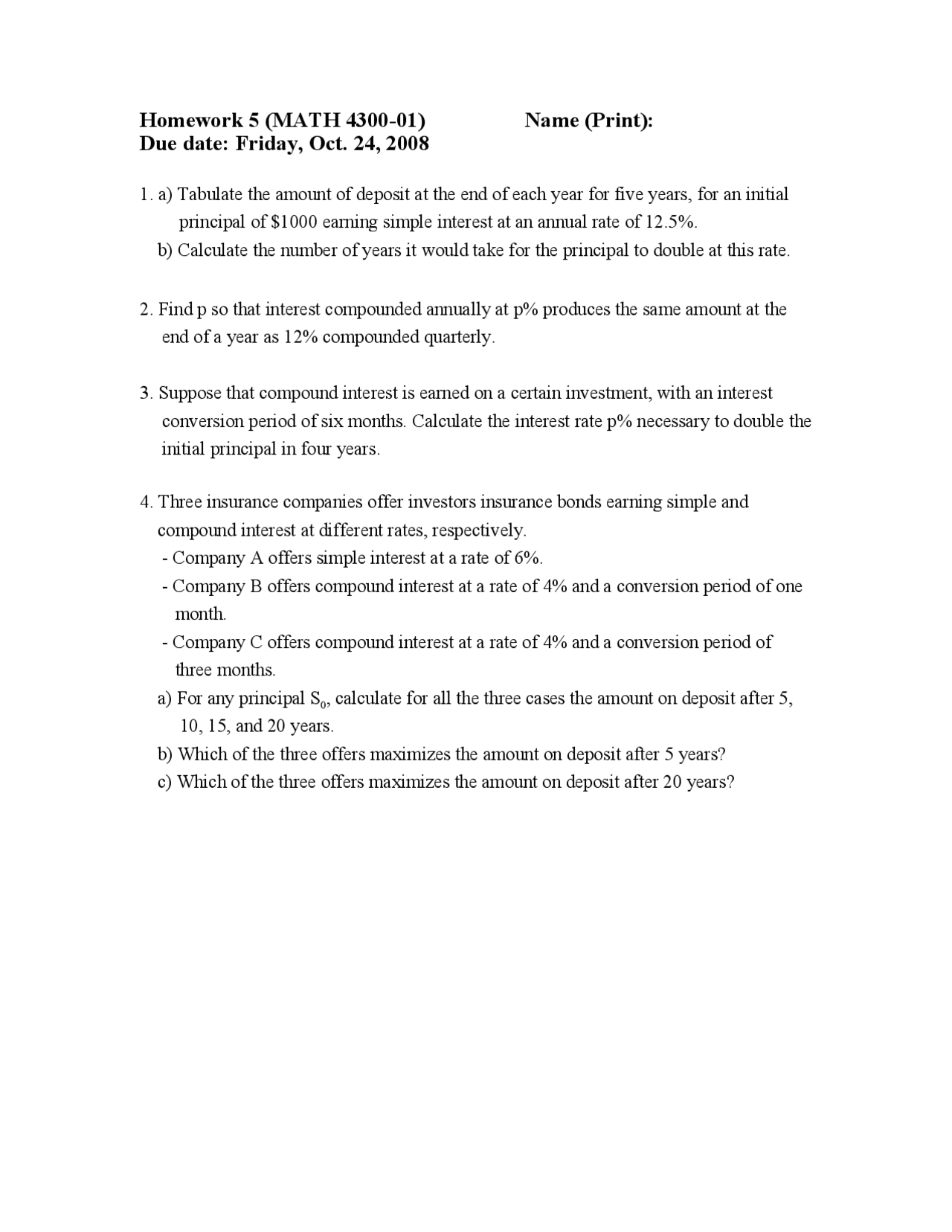 4 Questions On Introduction Mathematical Modeling Assignment 5 Math