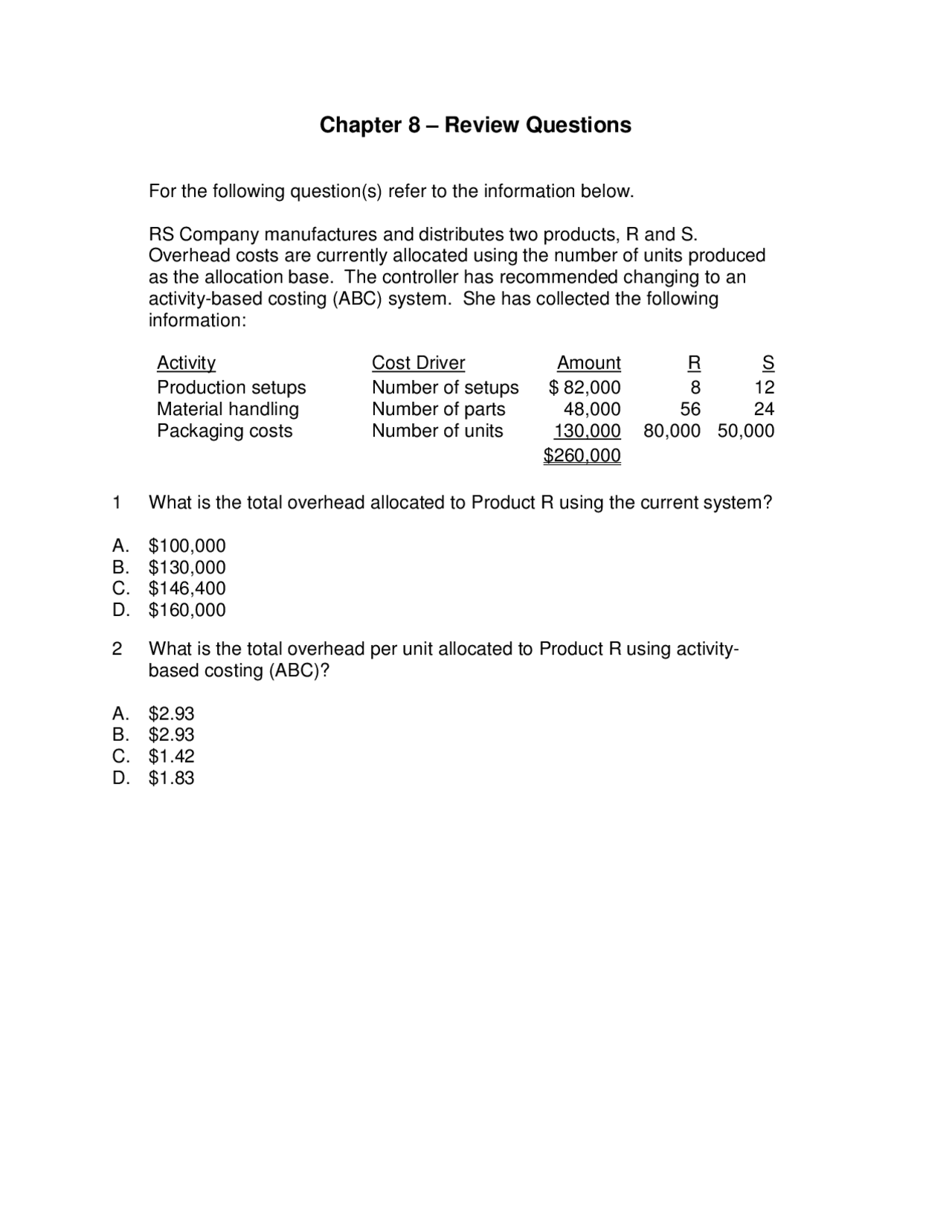 Review Questions For Cost Accounting For Managers ACCT 310 Docsity Review Questions For Cost Accounting For Managers ACCT 310 Docsity