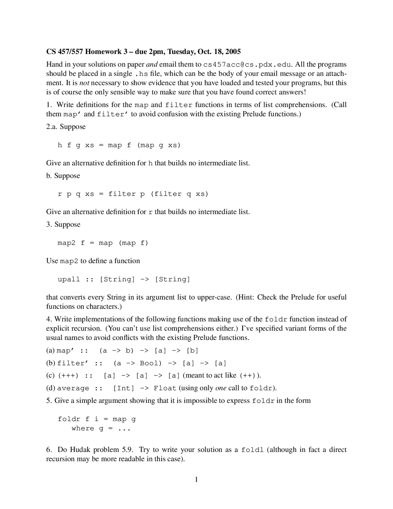 Homework 3 With 6 Practice Problems On Functional Languages Cs 457