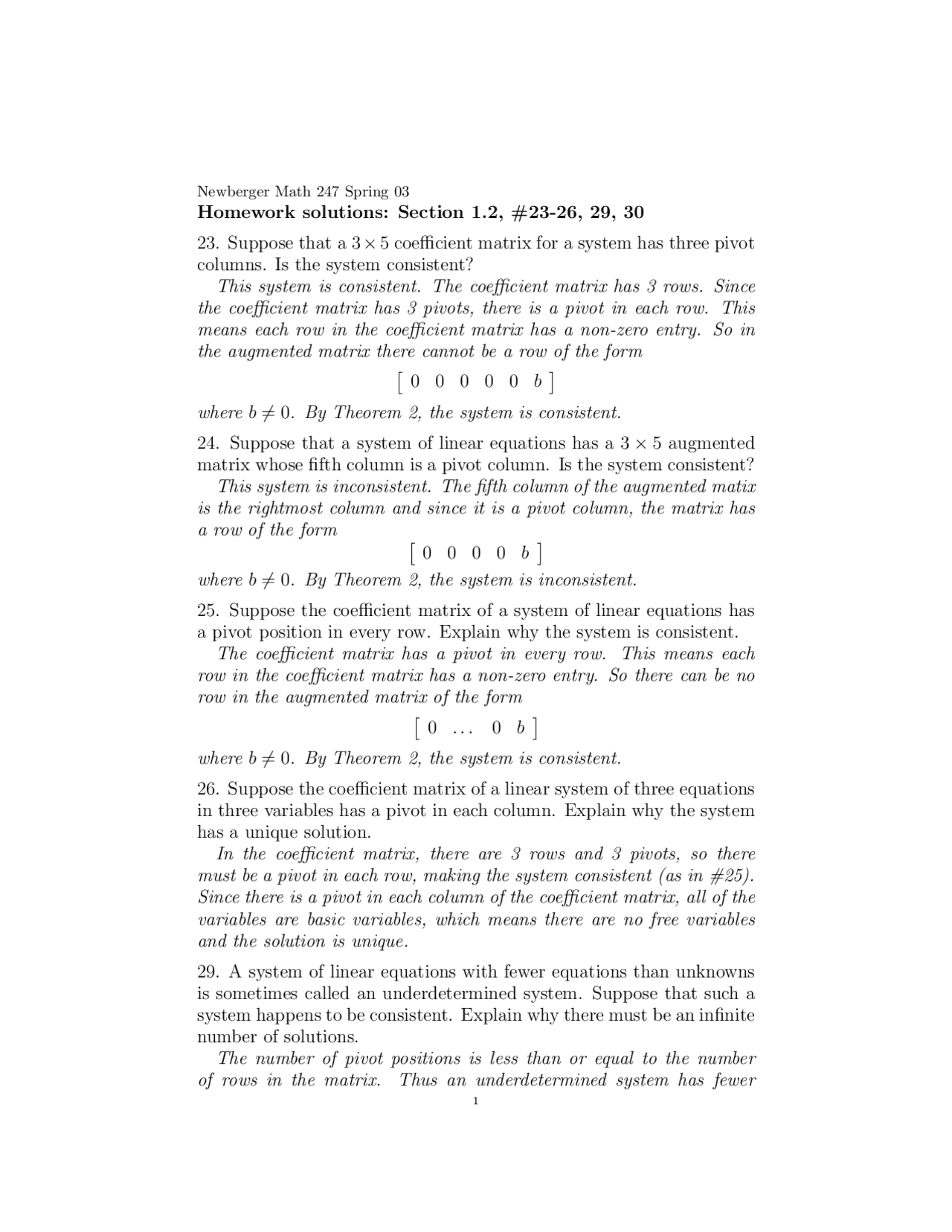 Introduction Linear Algebra Assignment Solutions Math 247 Docsity