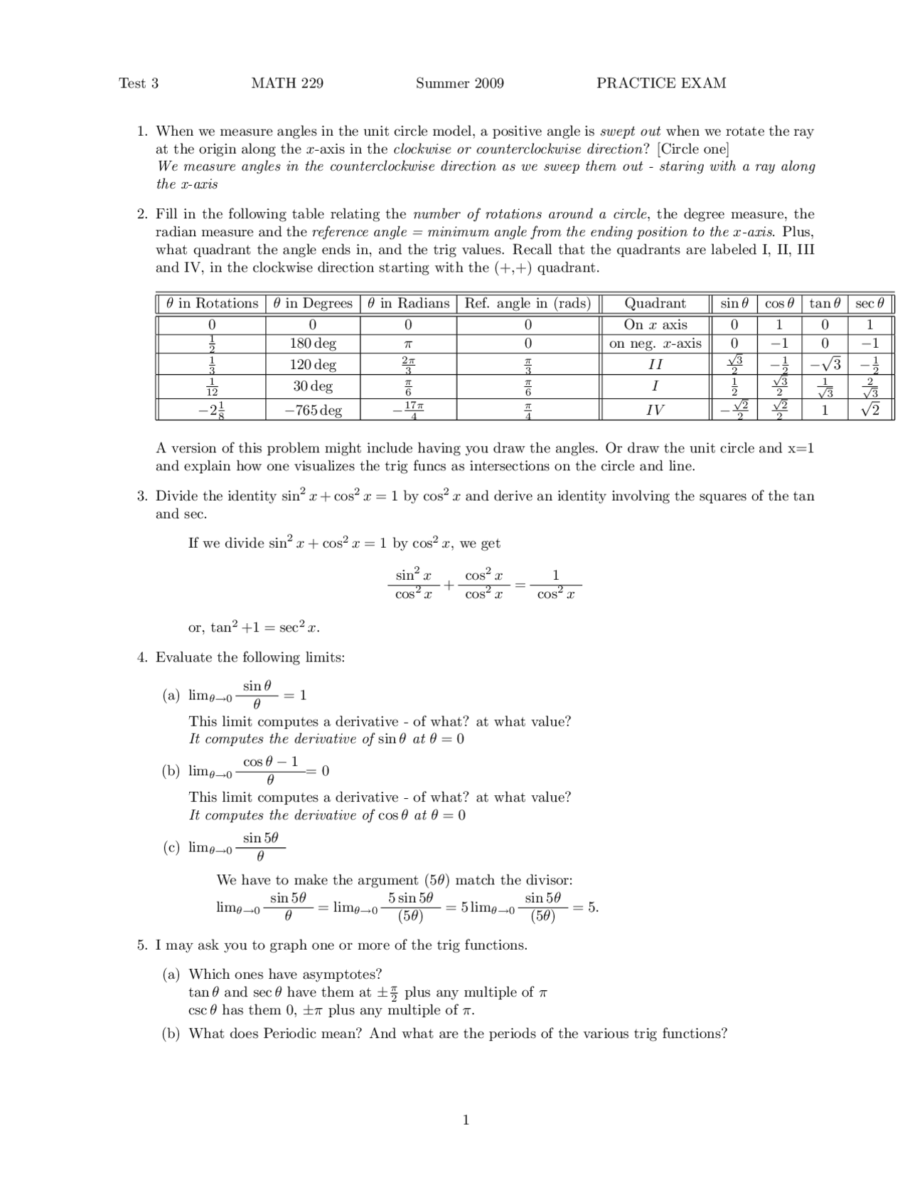 10 Solved Questions for Practice Exam 3 - Calculus I | MATH 229 - Docsity