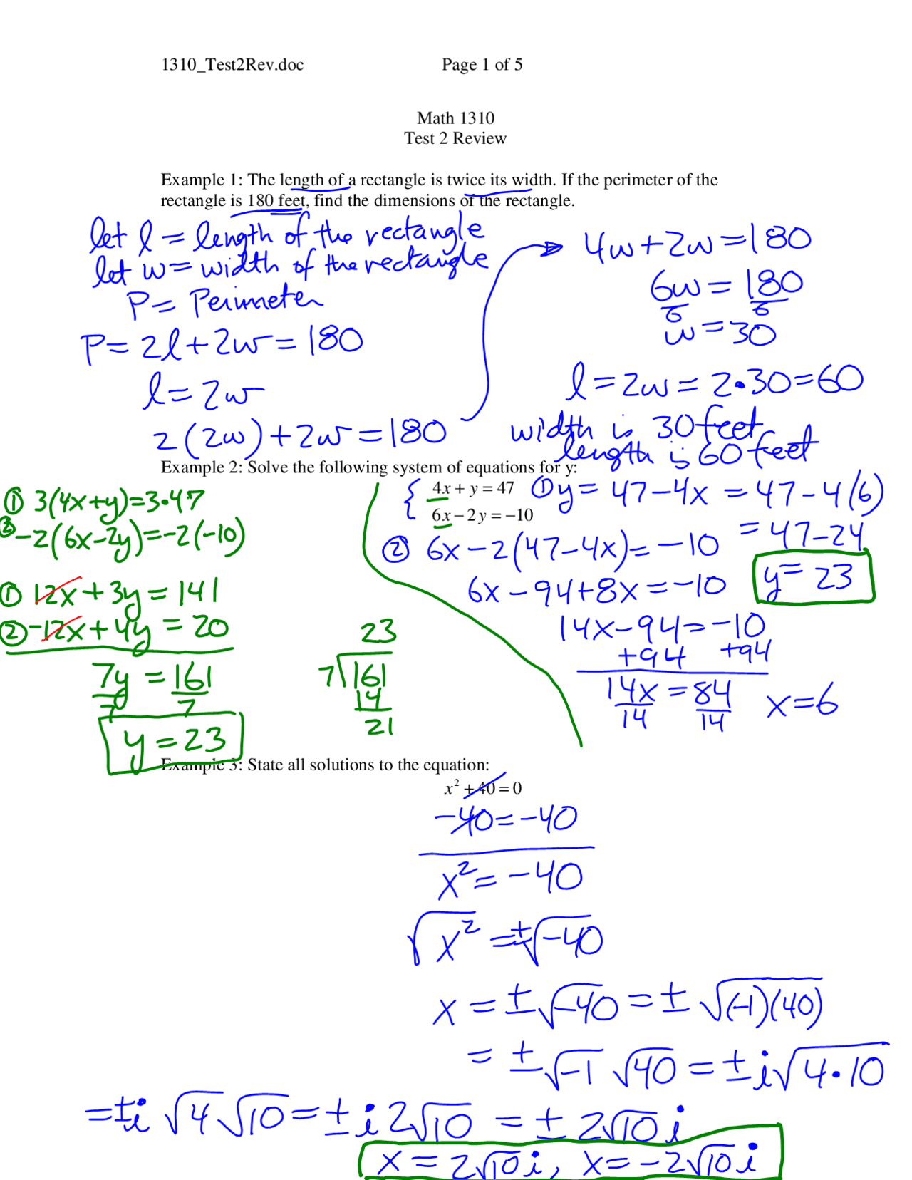 Test 2 Review with Solutions | College Algebra | MATH 1310 - Docsity