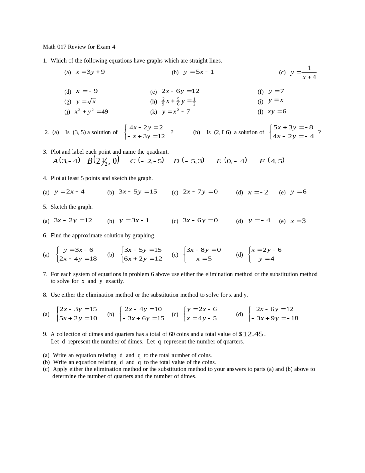 Review For Exam 4 Elementary Algebra Math 017 Docsity