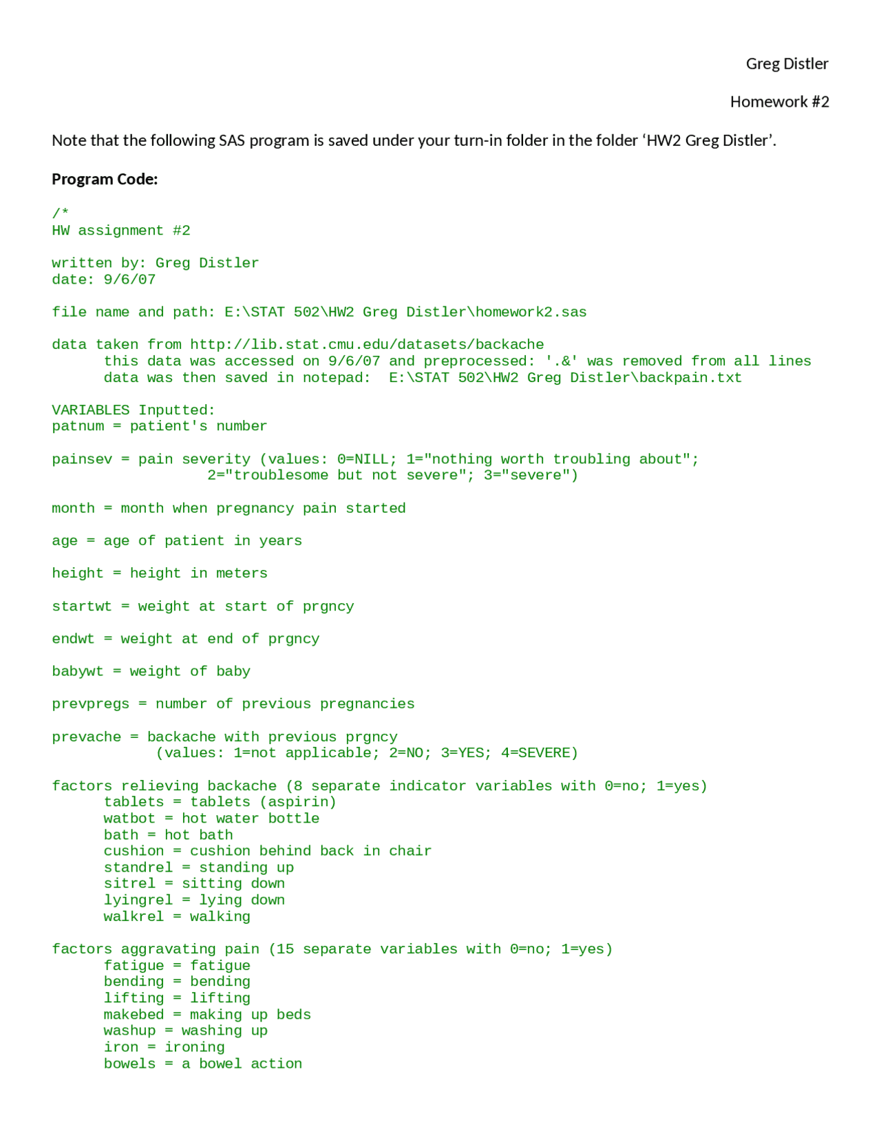 Statistical Programming Program Code Assignment 2 Sta 402 Docsity