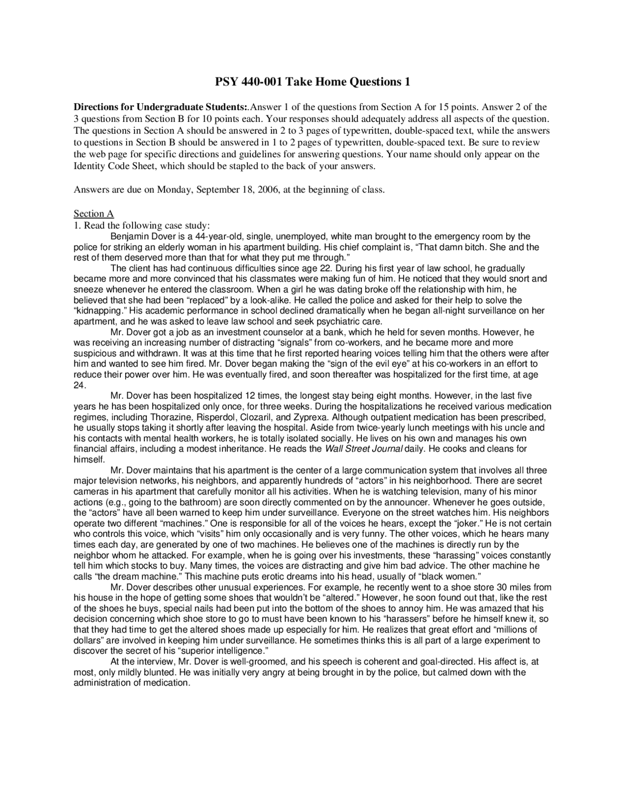 Introduction To Abnormal Psychology Review Sheet Psy 440 Docsity