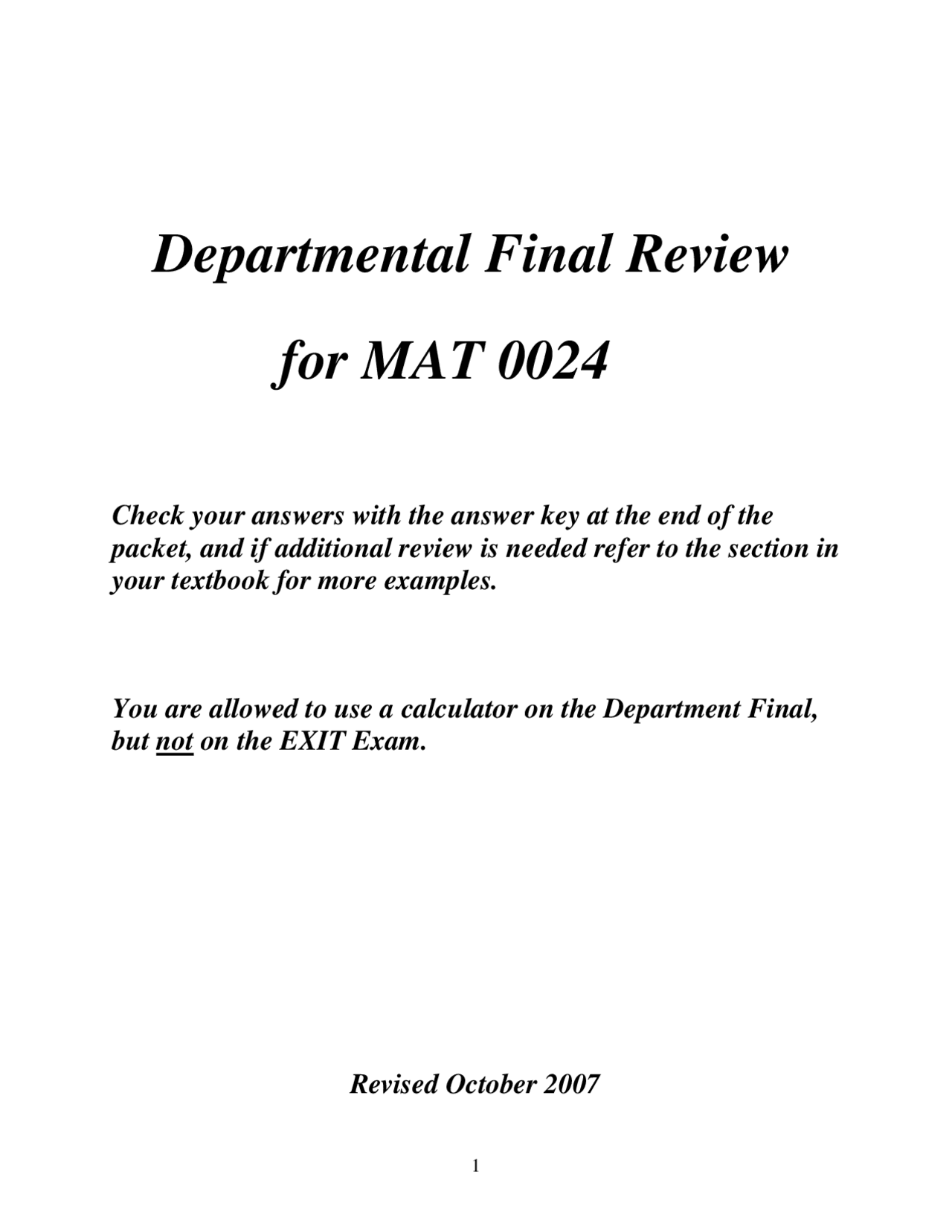 Review For Final Examination Basic Algebra Mat 0024 Docsity