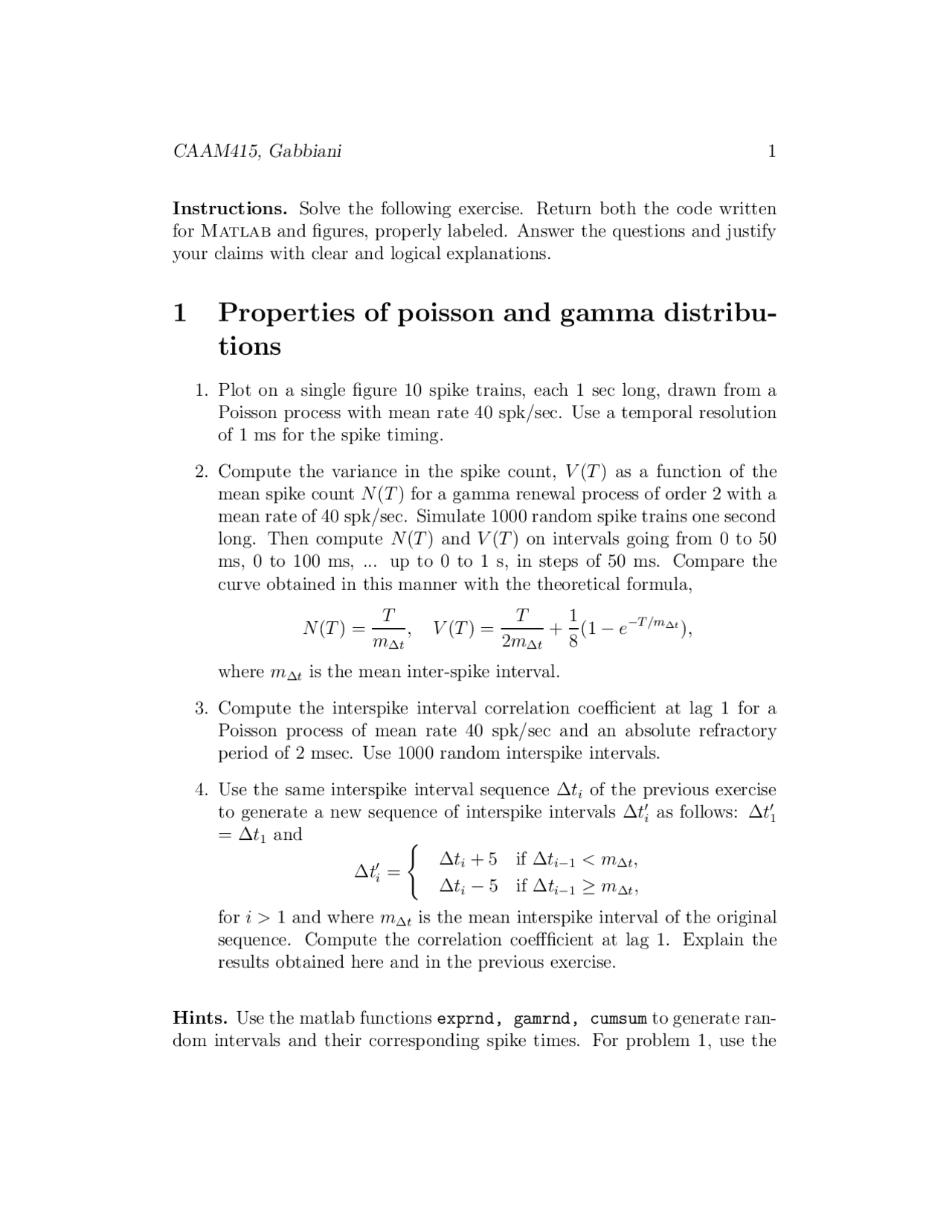 Properties Of Poisson And Gamma Distributions Lecture Notes Caam
