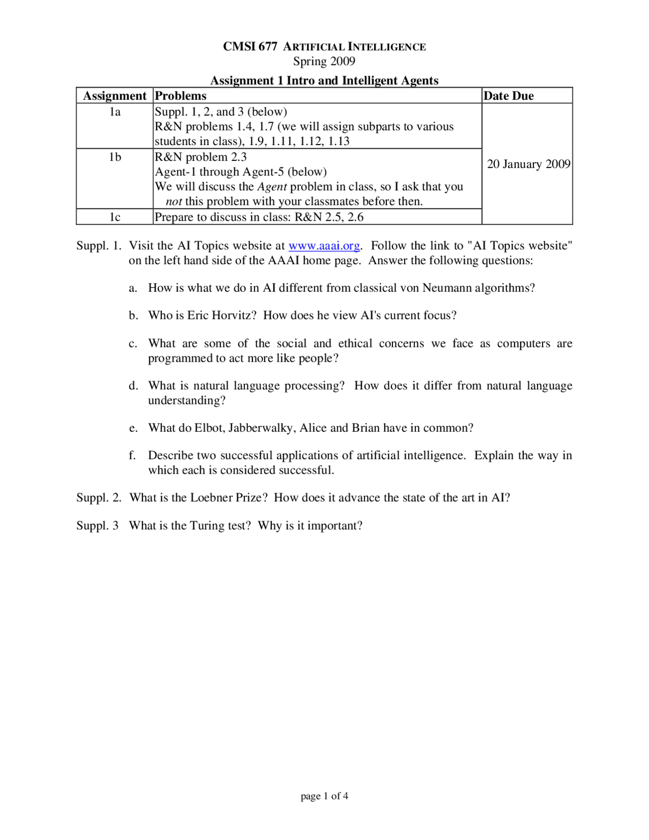 Assignment 1 Introduction And Intelligent Agents Cmsi 677 Docsity