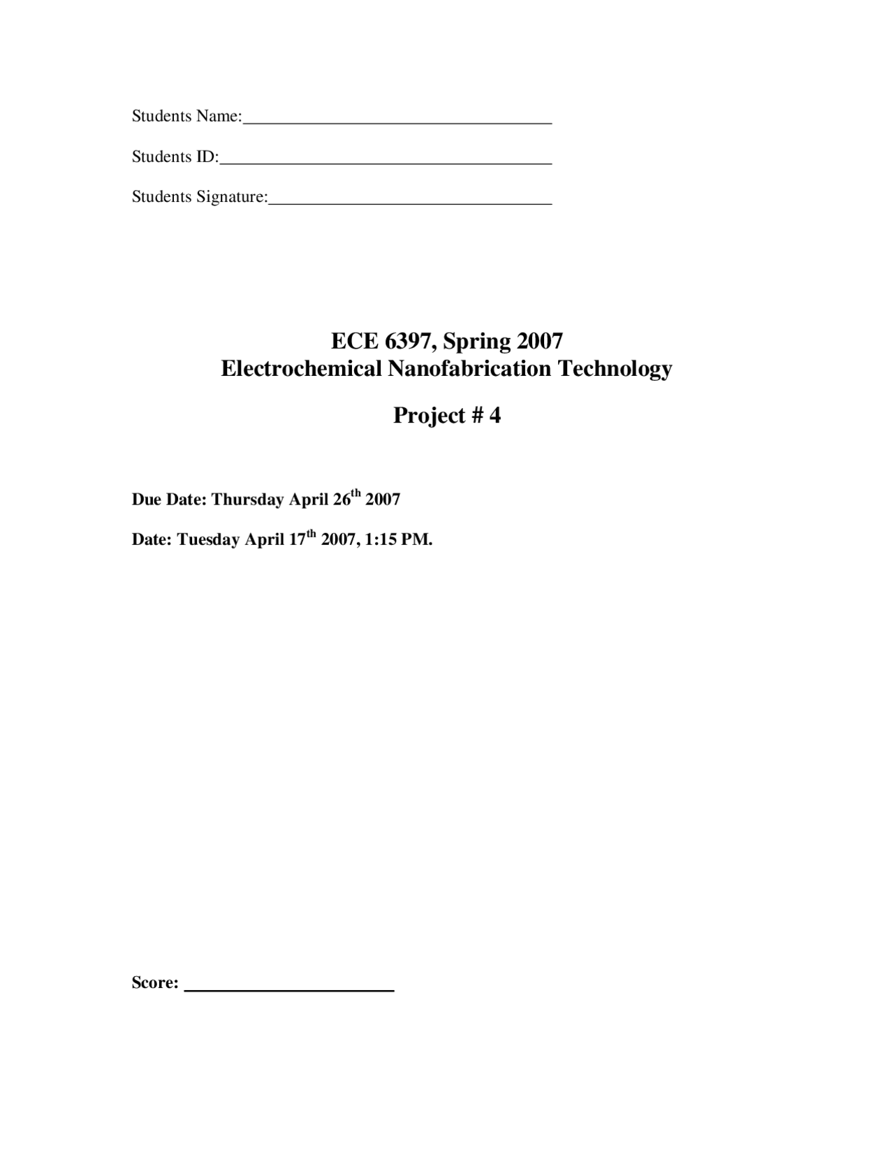 Project 4 for Electrochemical Nanofabrication Technology | ECE 6397 ...