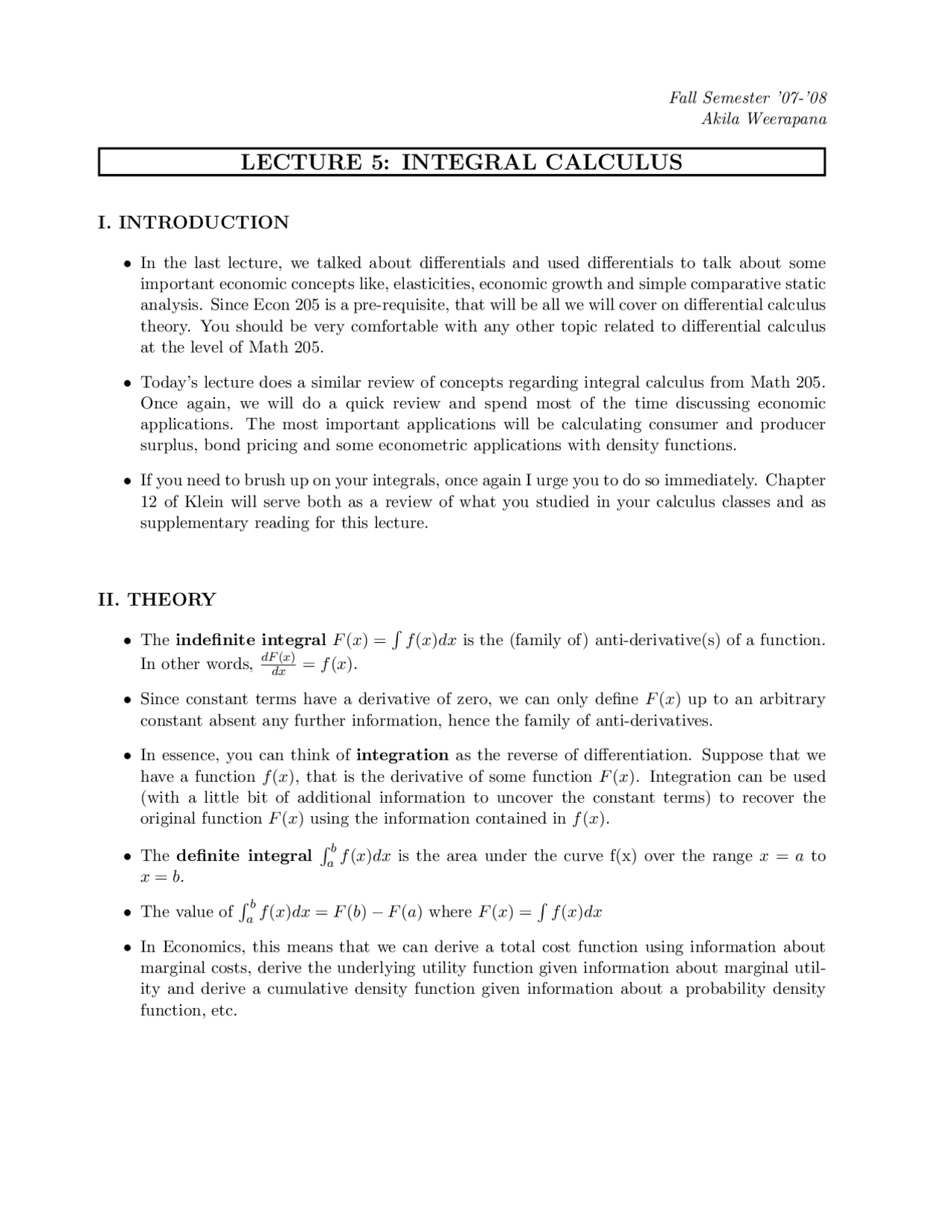 Integral Calculus Lecture Notes Math 205 Docsity