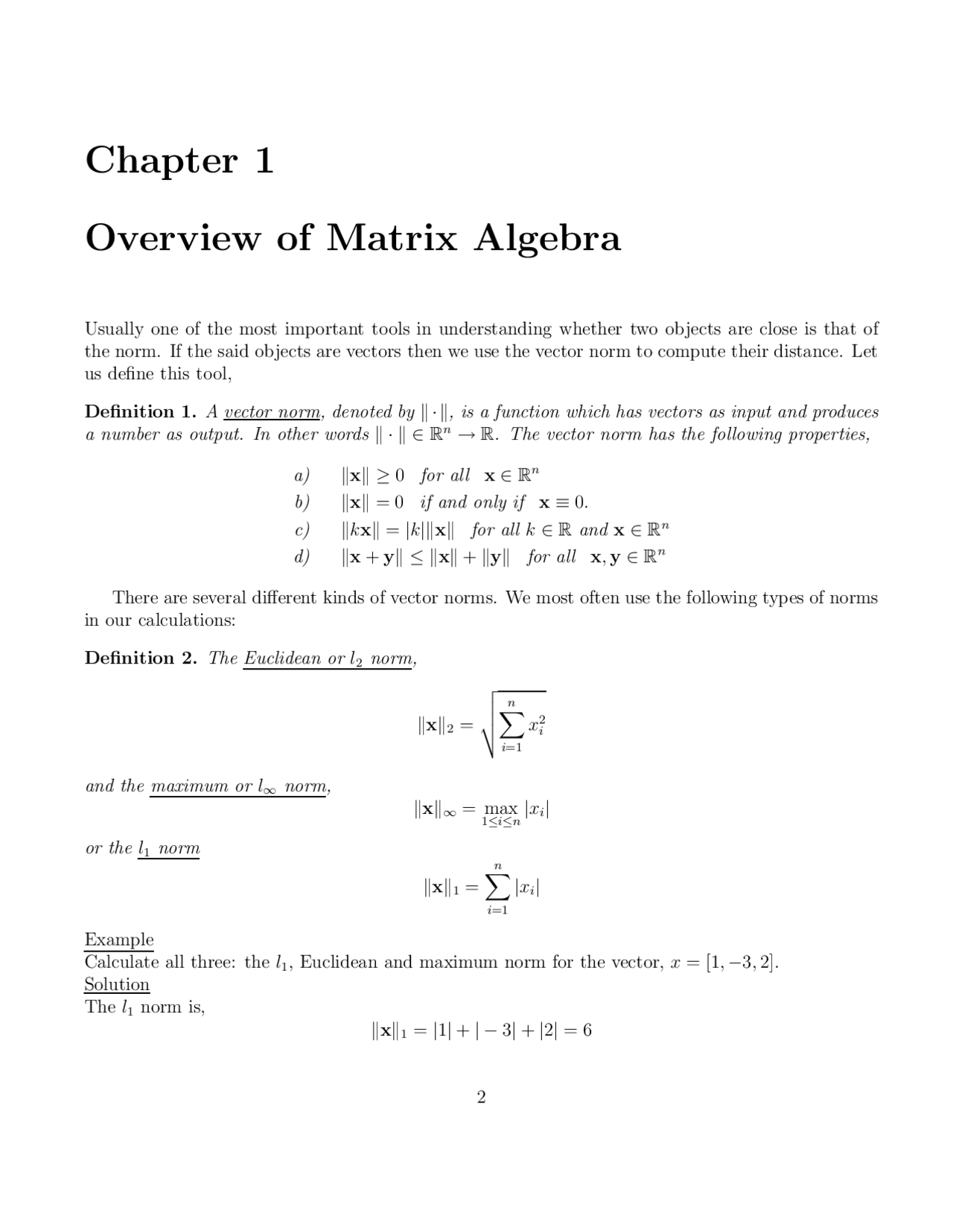 Overview of Matrix Algebra - Lecture Notes | MATH 456 - Docsity